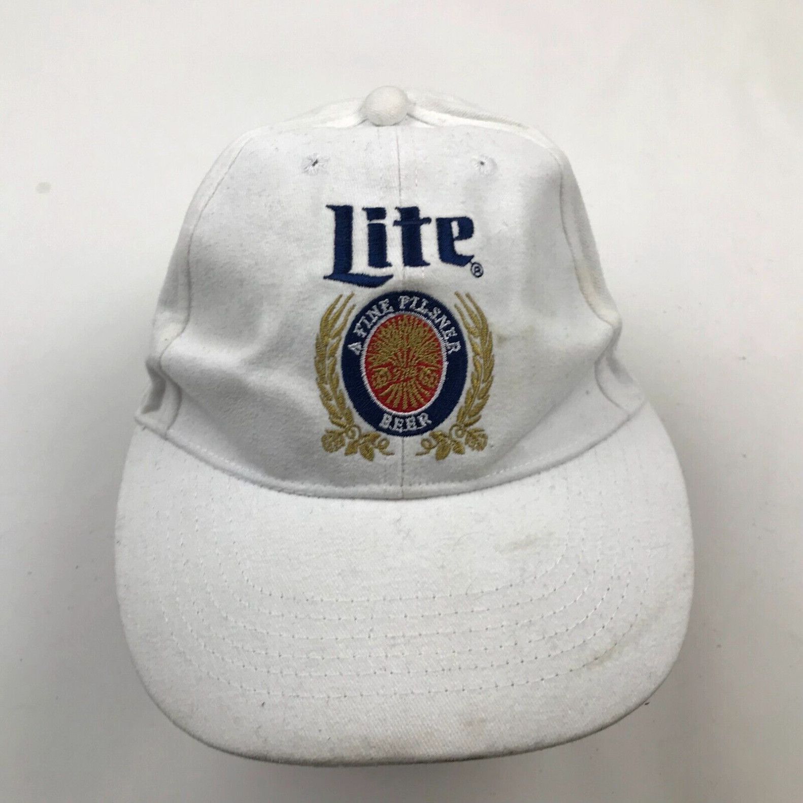 Vintage Miller Lite Hat Cap Strapback White Blue Embroidered Beer ...