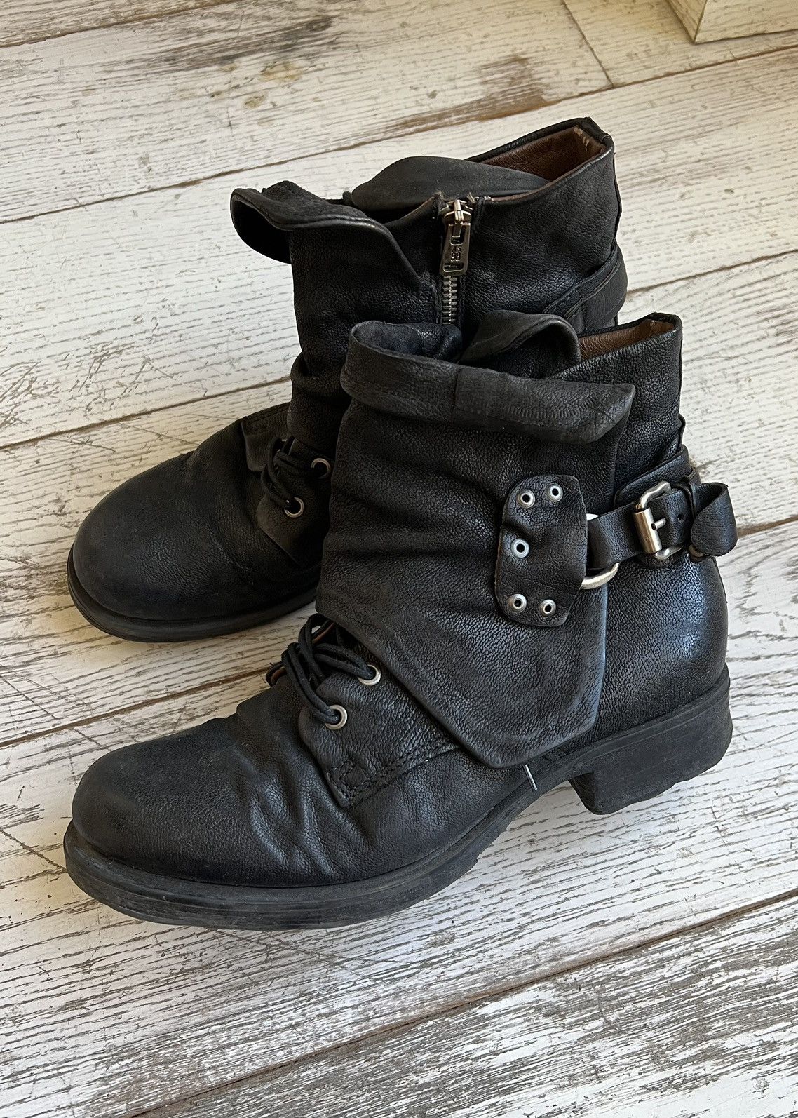 Japanese Brand × KMRii × Yasuyuki Ishii AS98 lace-up leather flap black ...