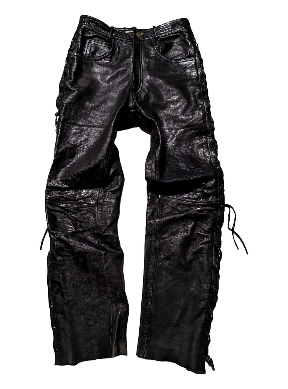 Archival Clothing × Kadoya × MOTO lace up string black leather pants ...