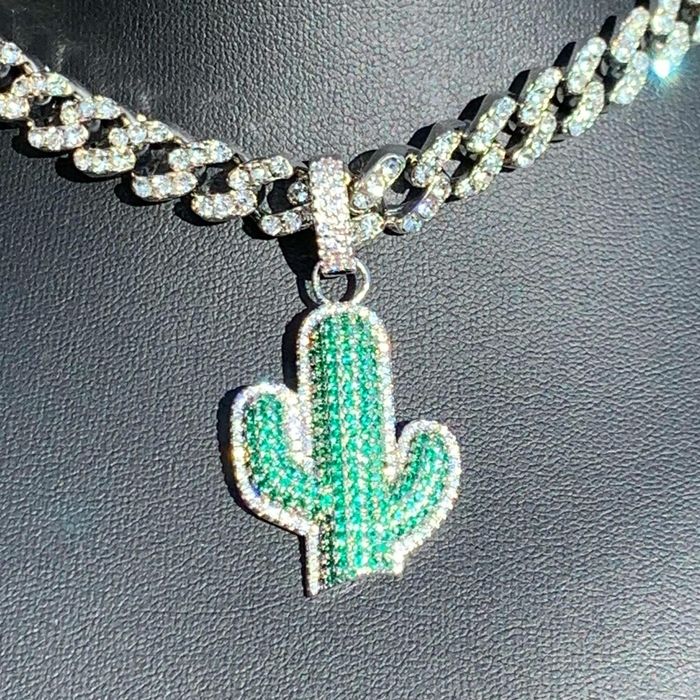 Cuban Link Chain Cactus Pendant Iced Cuban Chain Set | Cuban Link Chain ...
