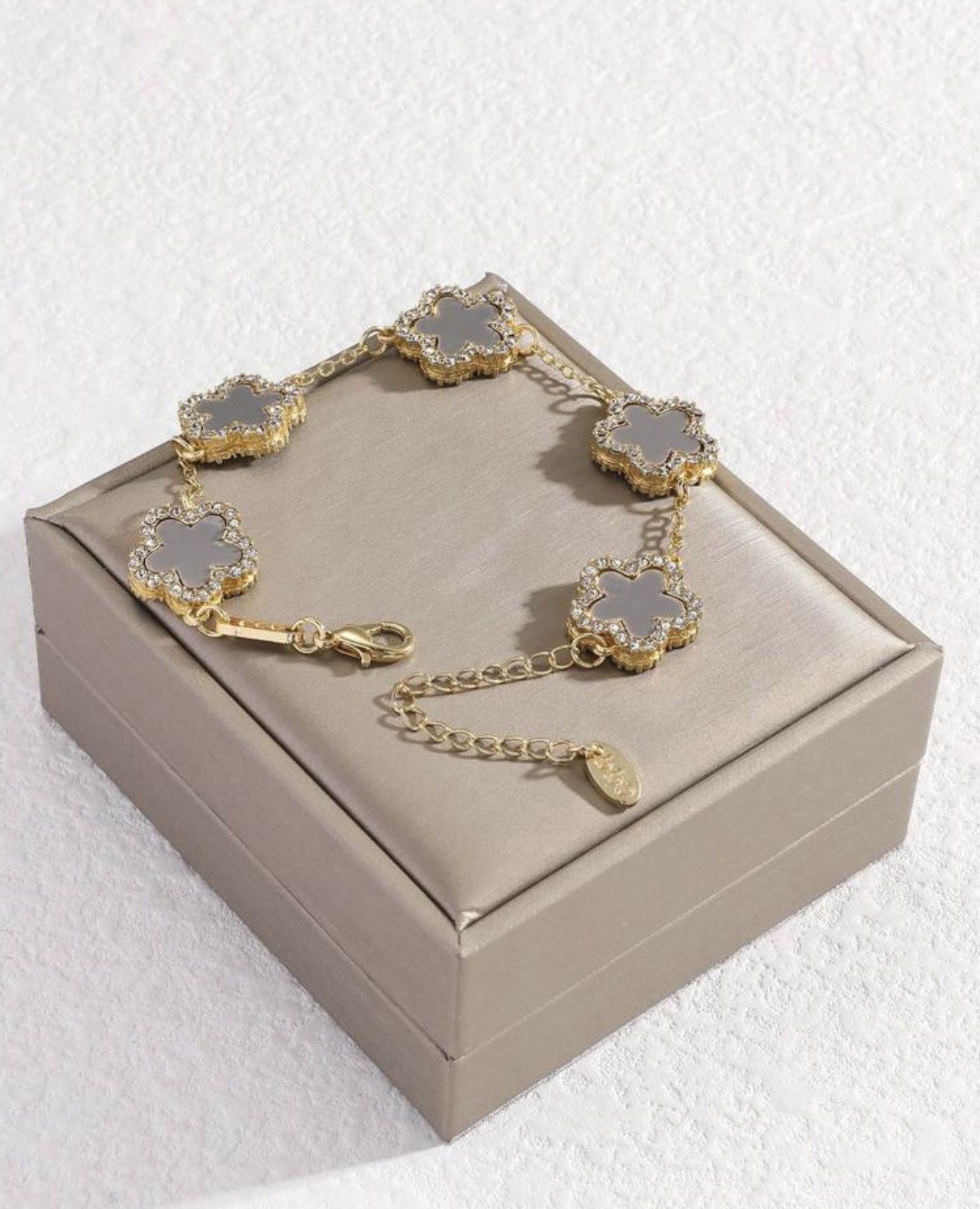 Jewelry × Streetwear × Vintage Grey/Gold Iced multi Clover Bracelet ...