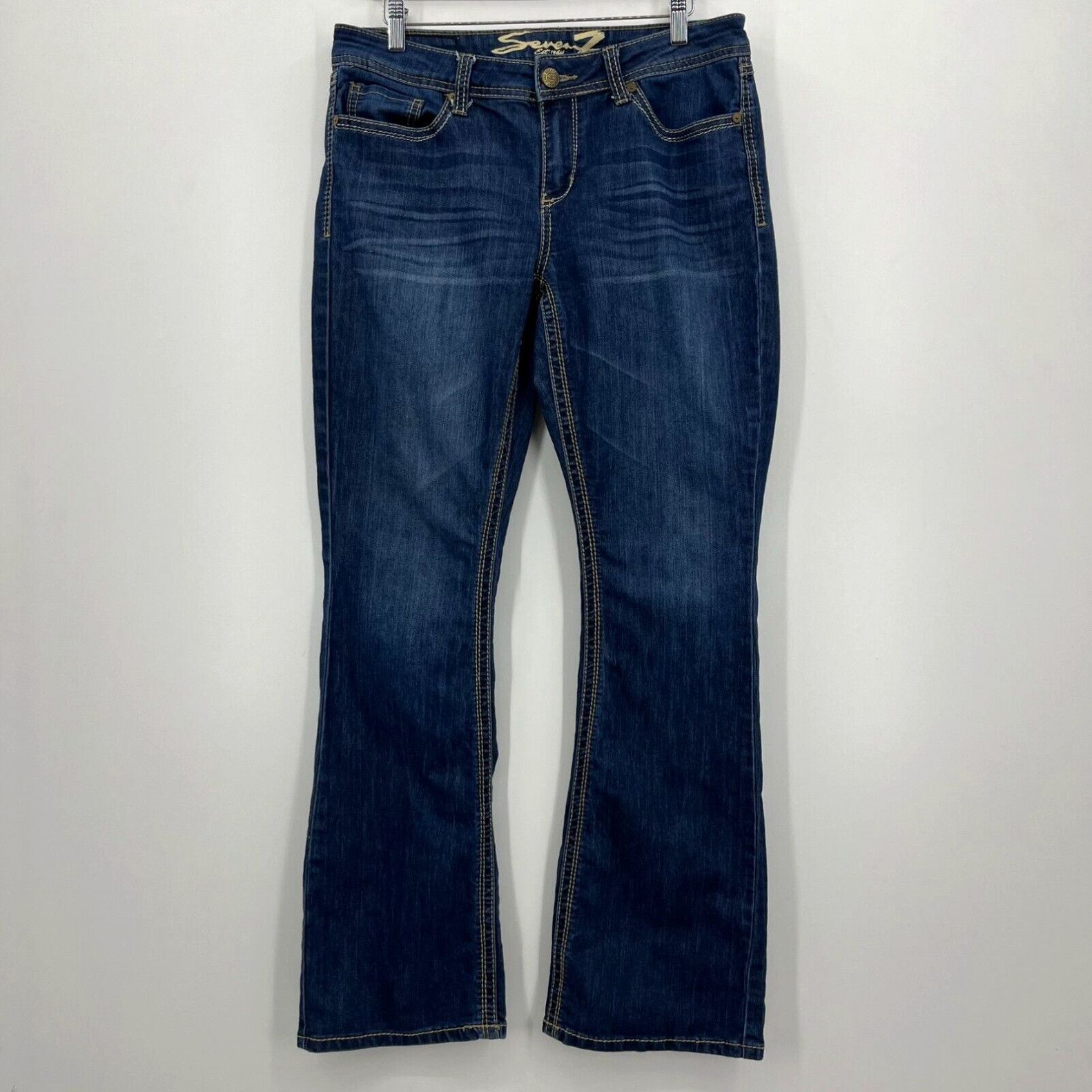 Vintage Seven 7 Jeans Women's 12 Blue Boot Cut Mid Rise Thick Stitch ...