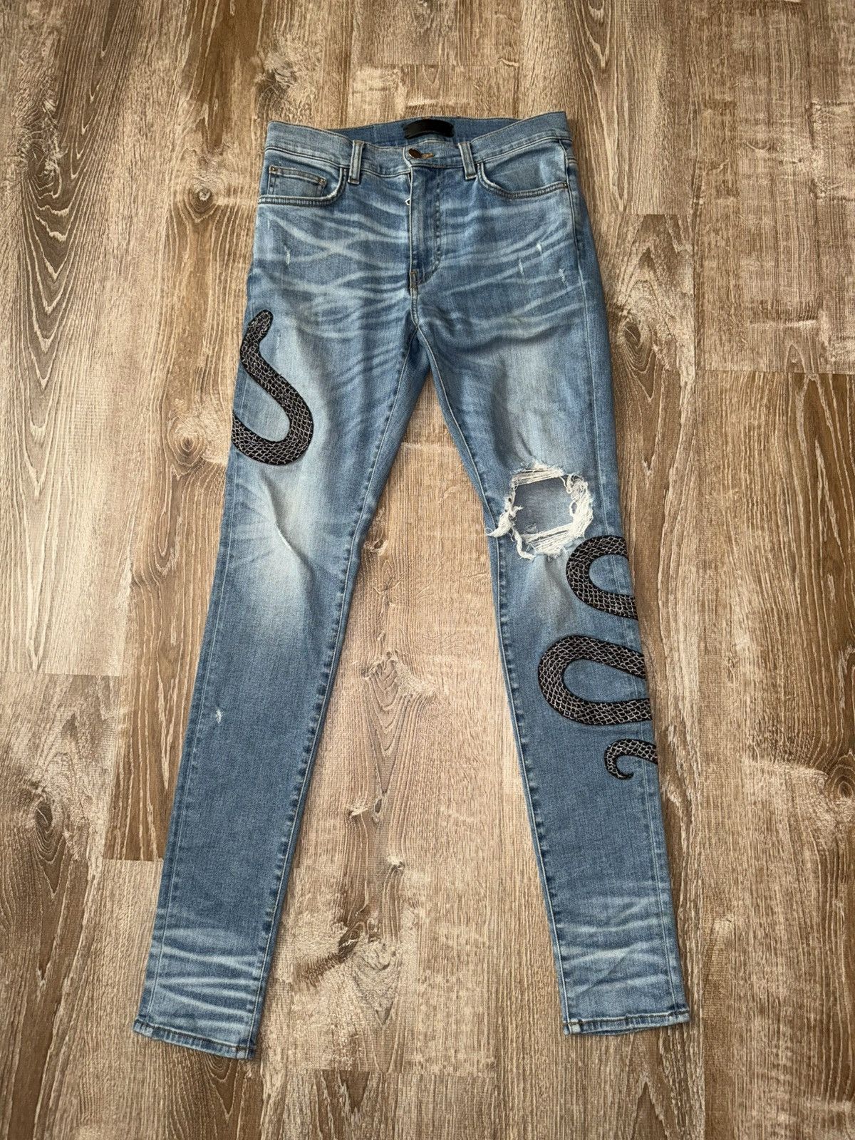 Amiri Amiri Glitter Snake Broken Jeans | Grailed