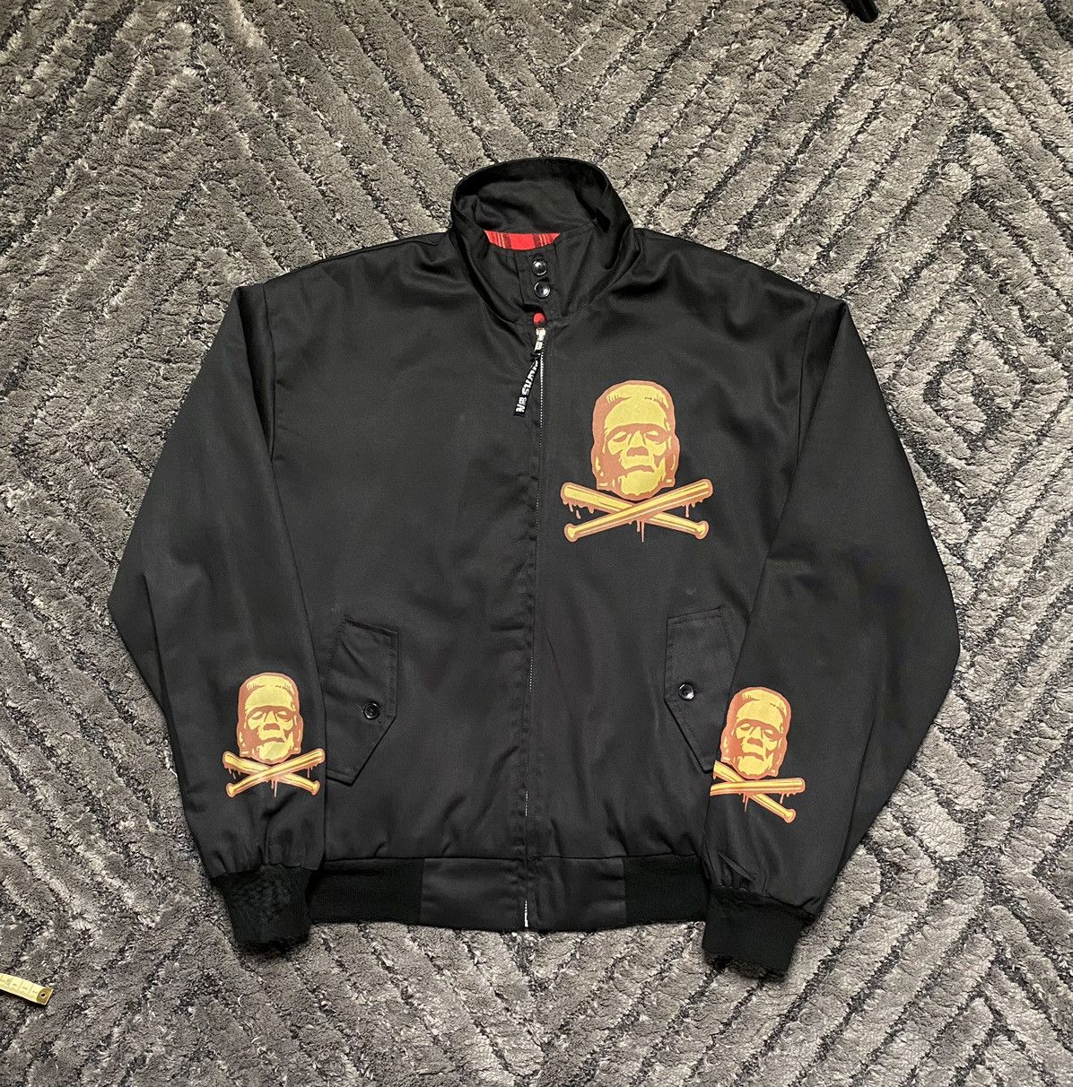 Vintage Vintage Black Bomber Light Jacket Band Hot Rod Frankie Print ...