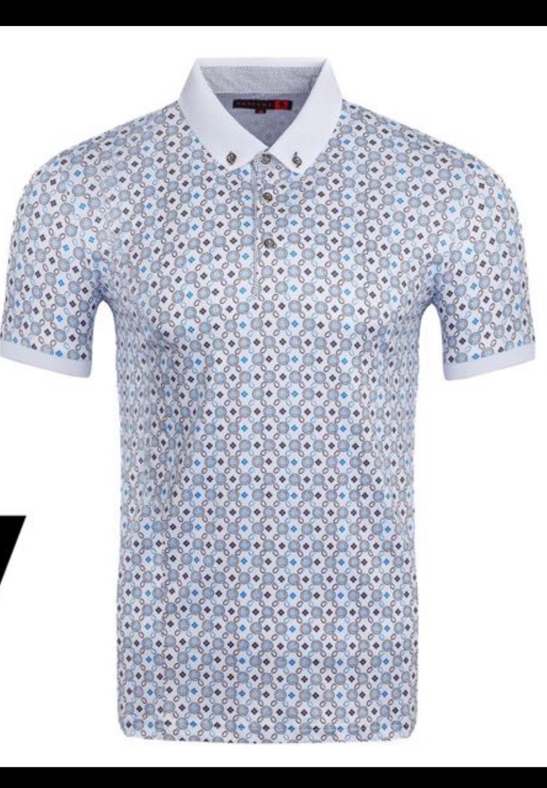 Vintage Medium Barabas White/Blue Infinite Pattern Polo Shirt | Grailed