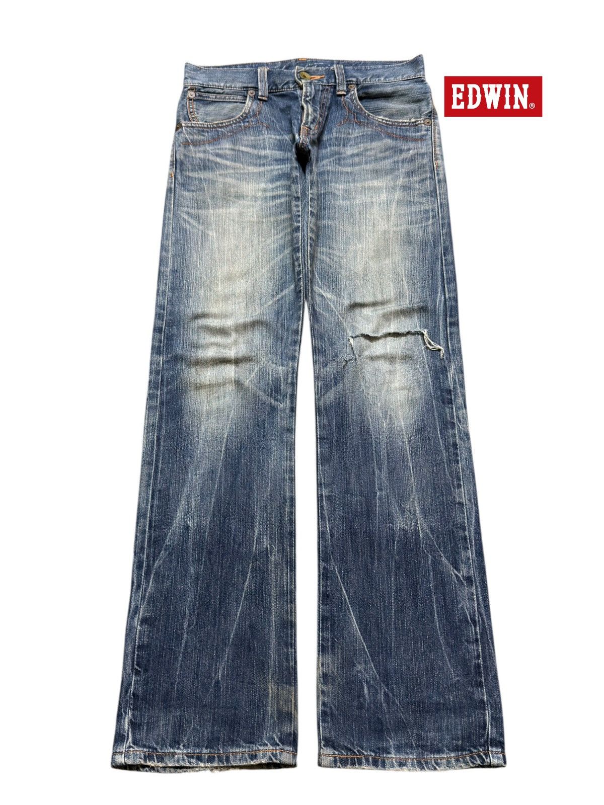 Edwin Vintage 90s Edwin Blue Trip Faded Wash Whisker Straight Leg | Grailed