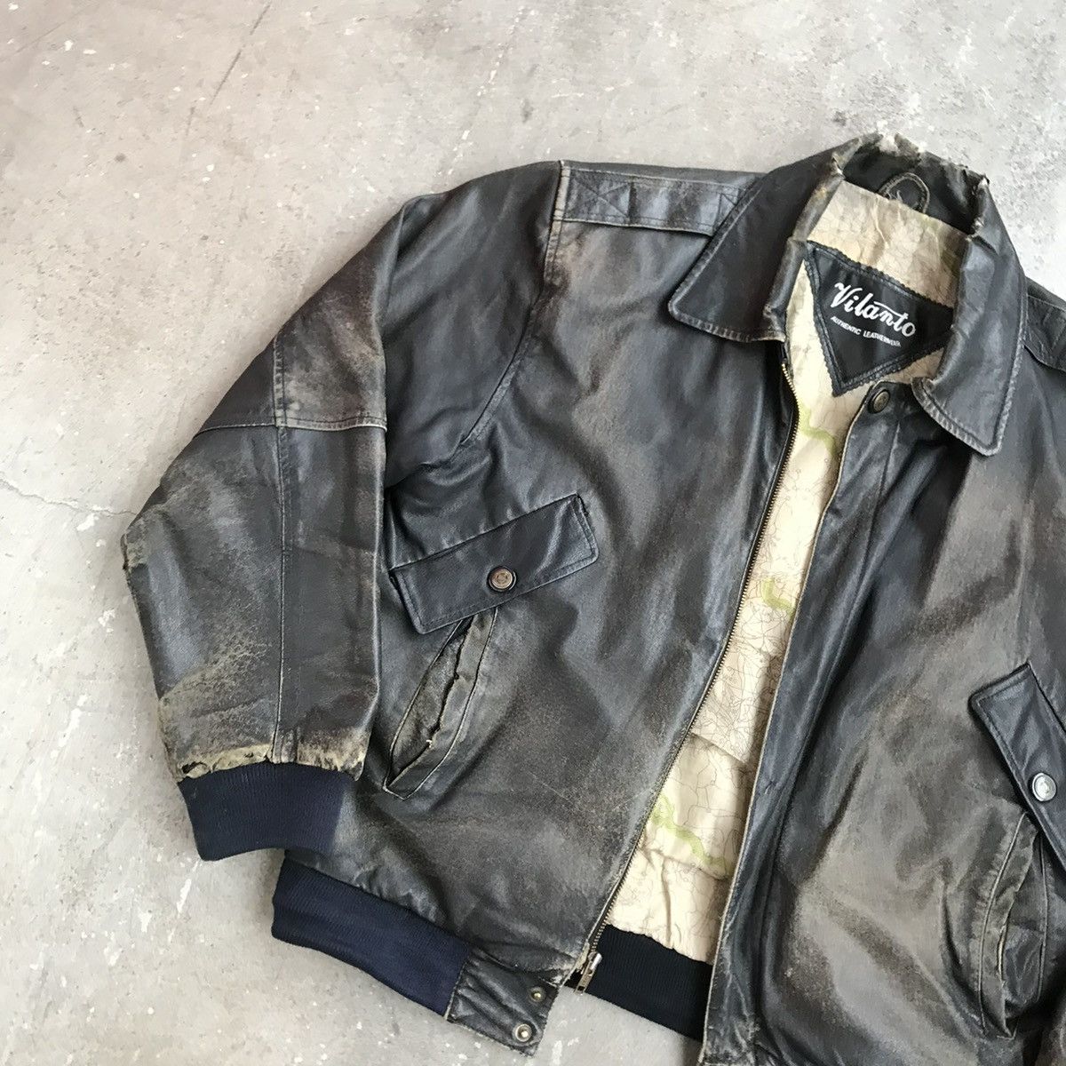 Vintage True Vintage Distressed Leather Jacket Coat Map Lining Rare ...