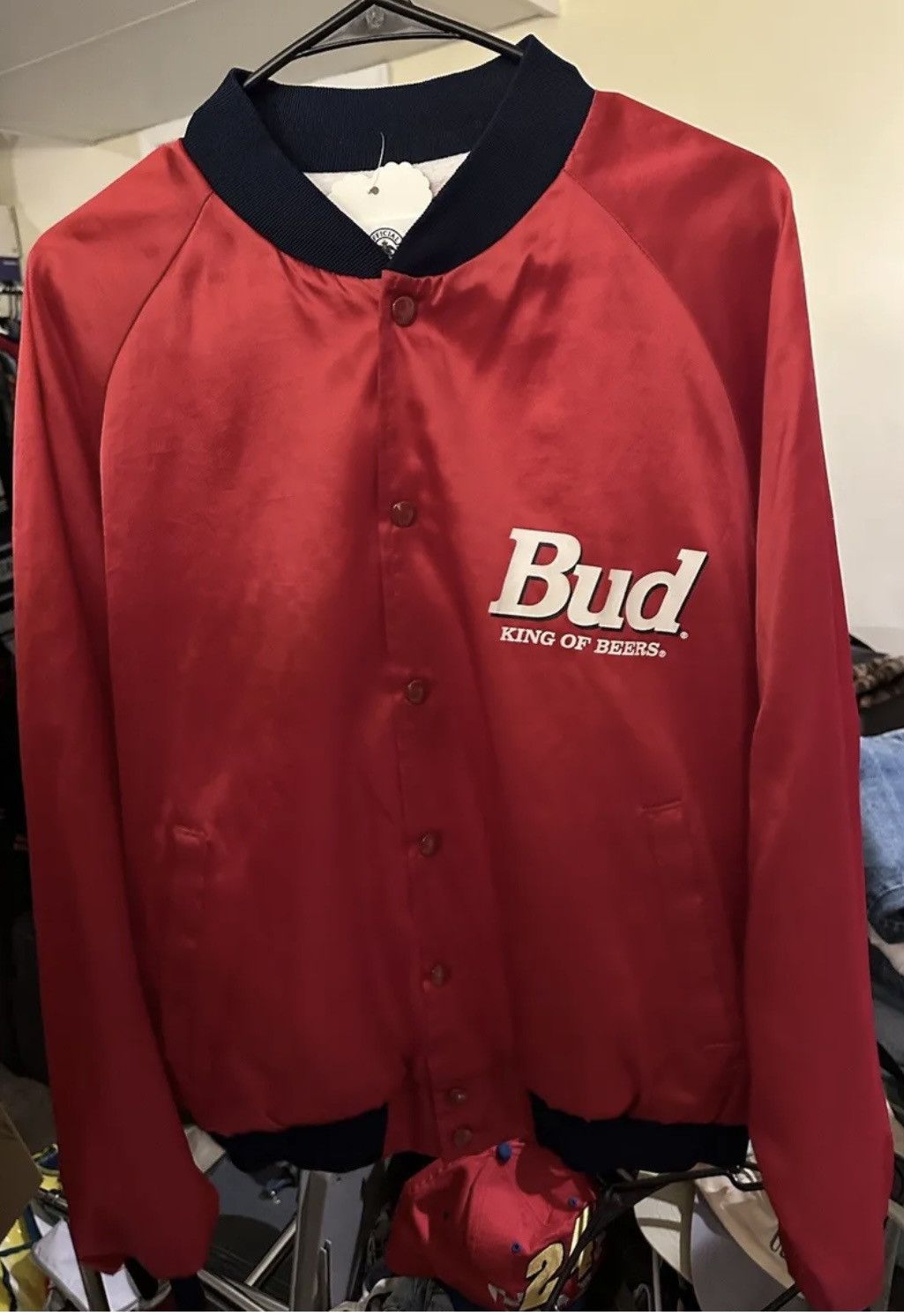 Budweiser × Vintage Vtg Budweiser King Of Beers Snap Button Satin ...