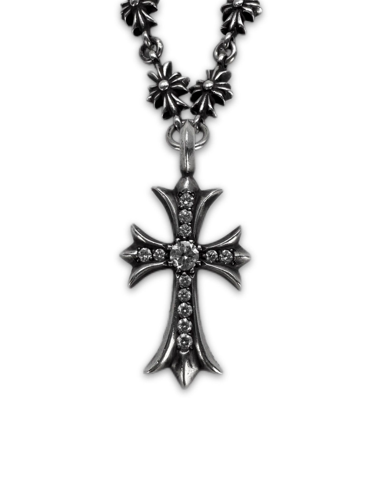 Chrome Hearts Chrome Hearts Pavé Diamond Tiny E’ 18 in Cross Necklace ...