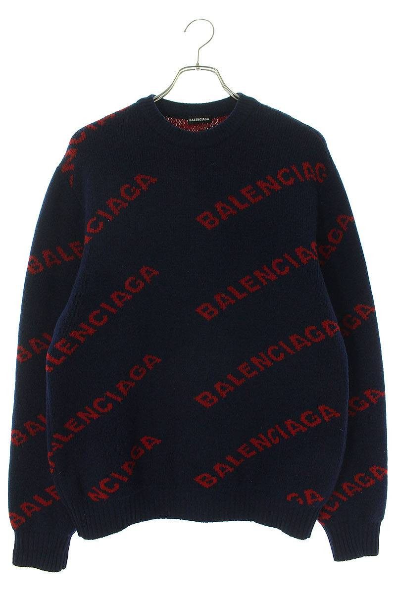 Balenciaga Balenciaga AW19 Logo Pattern Jacquard Red Sweater | Grailed