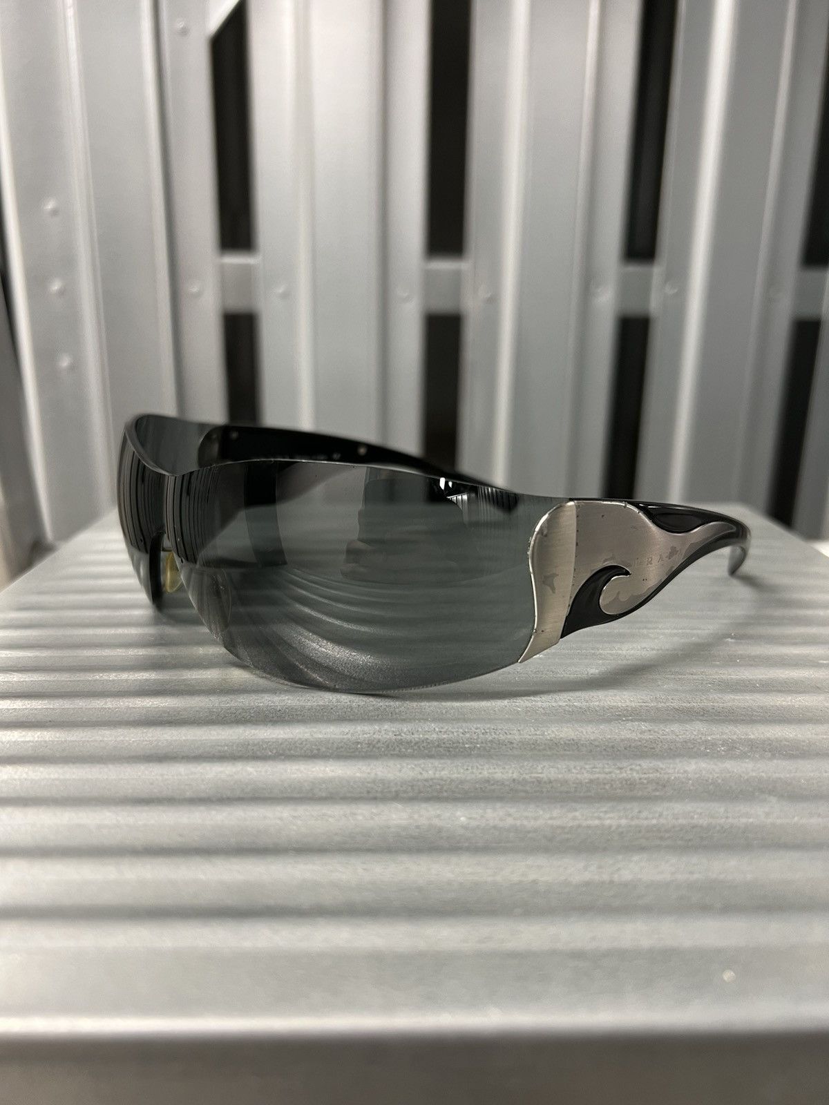 Prada × Vintage Vintage Prada Sunglasses Silver Flame Mask | Grailed