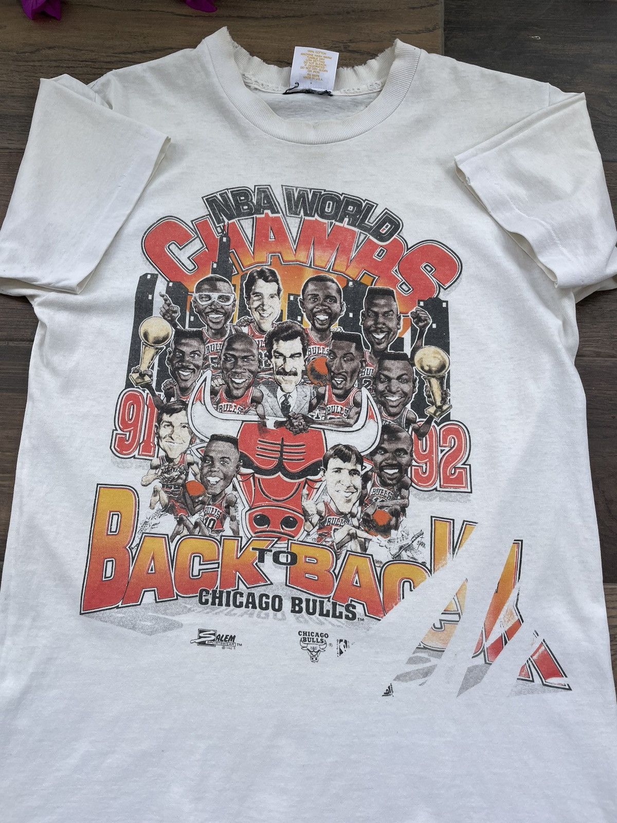 NBA 1992 NBA Back to Back Bulls Cartoon Team Single Stitch Tee | Grailed