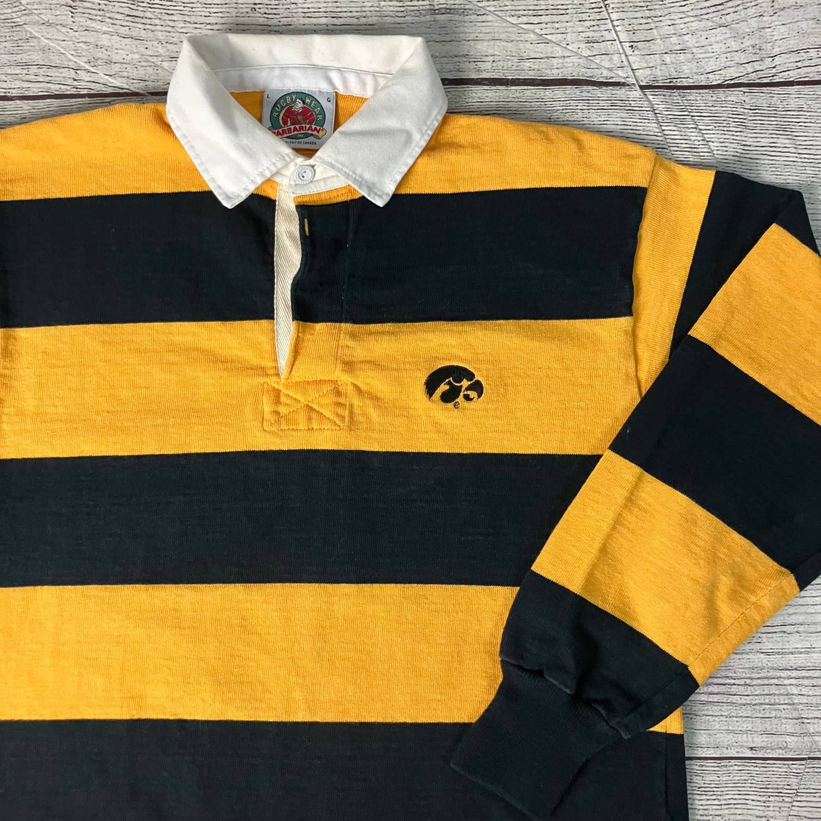 Barbarian × Vintage Vintage 1990s Iowa Hawkeyes College Striped Rugby ...