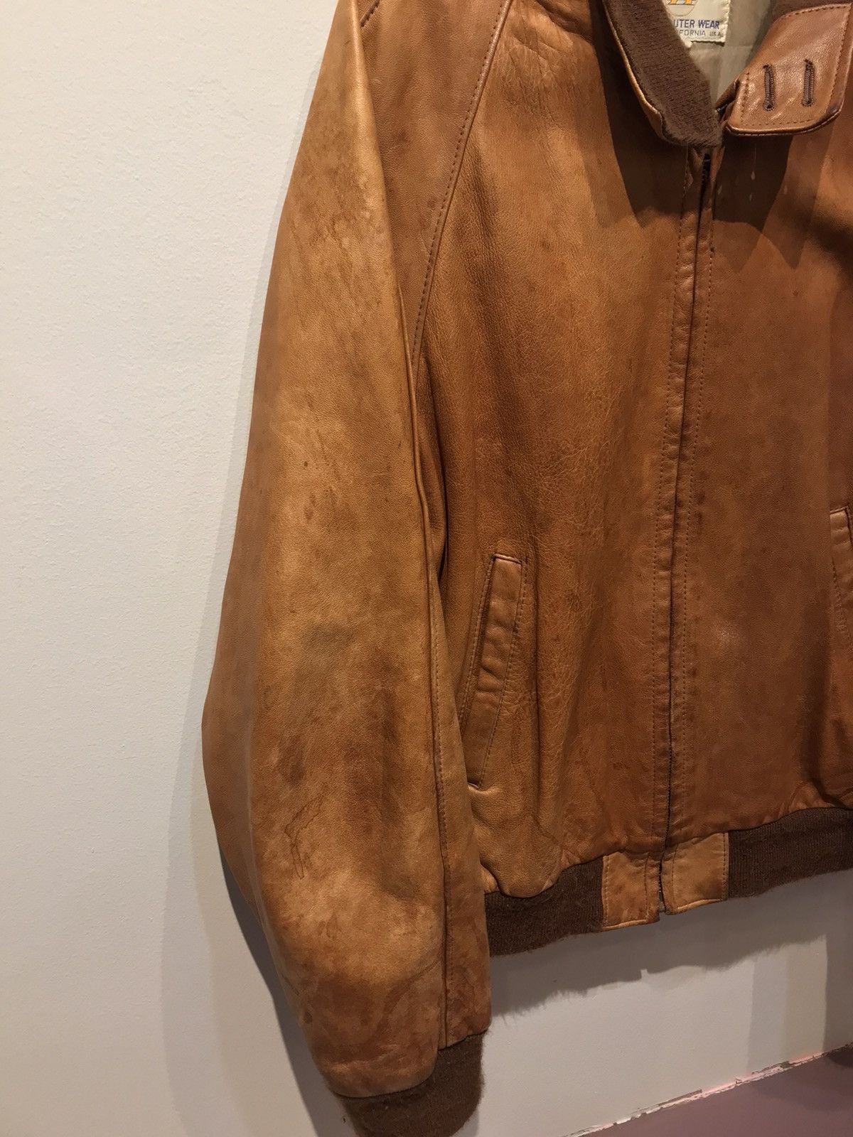 Vintage 70s vintage retro golden bear made USA leather coat jacket ...