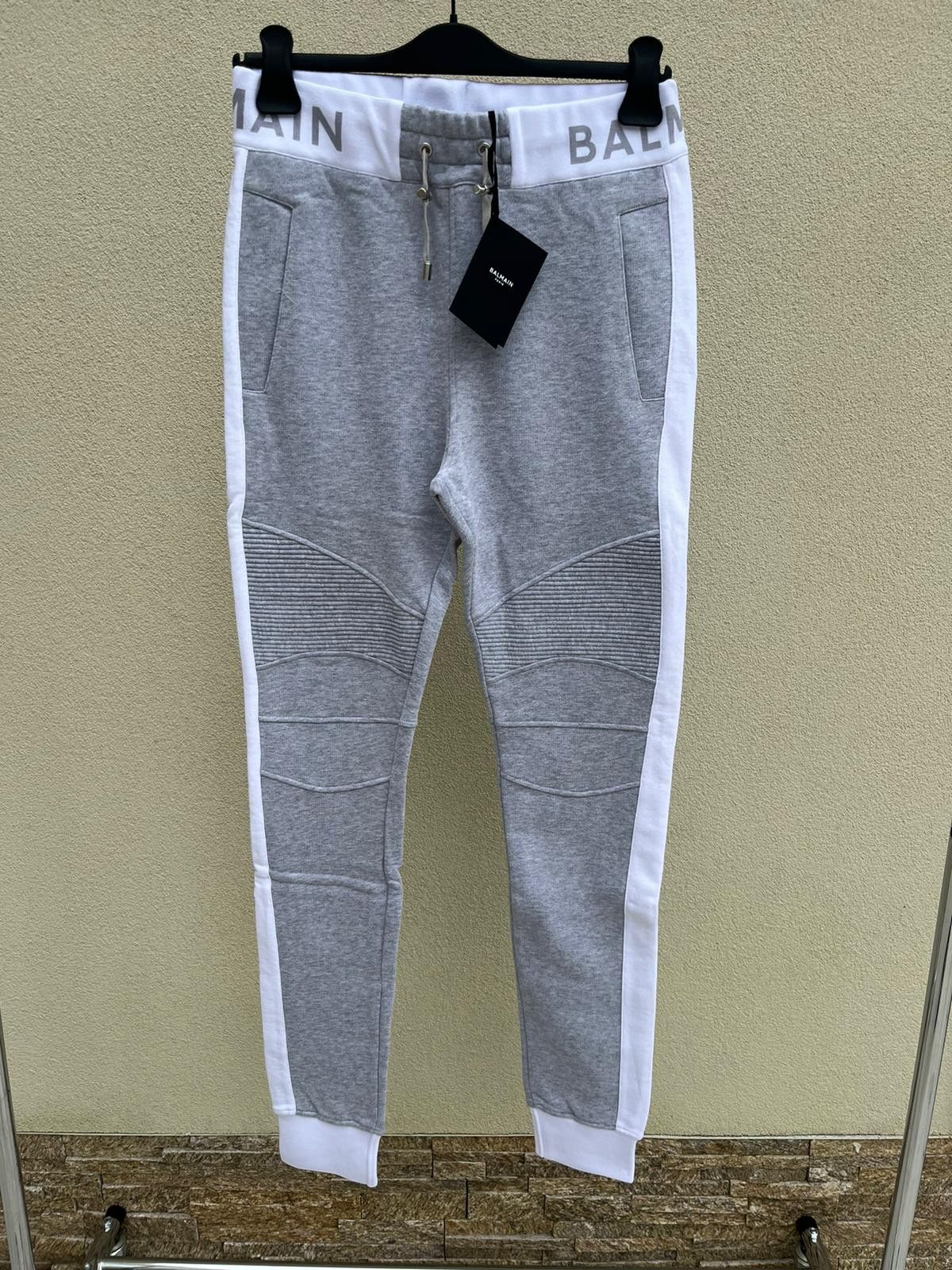 Balmain Logo On Trim Biker Sweatpants / Joggers in Grey/White | Grailed