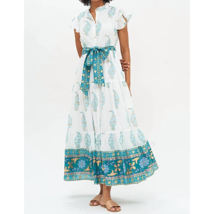 Oliphant Ruffle Collar Button Maxi Dress In Roma Turquoise | Grailed