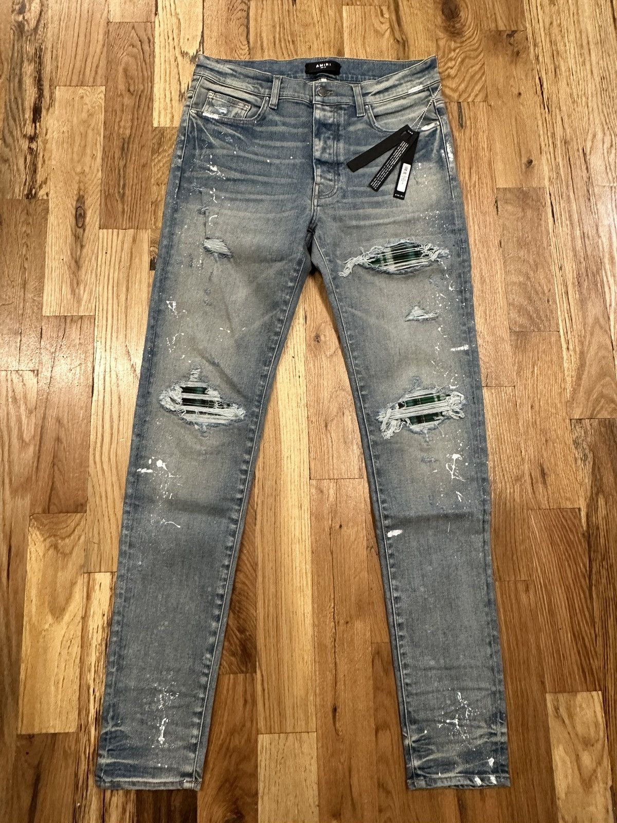 Amiri Amiri MX1 Green Plaid Flannel Blue Denim Jeans Size 34 | Grailed