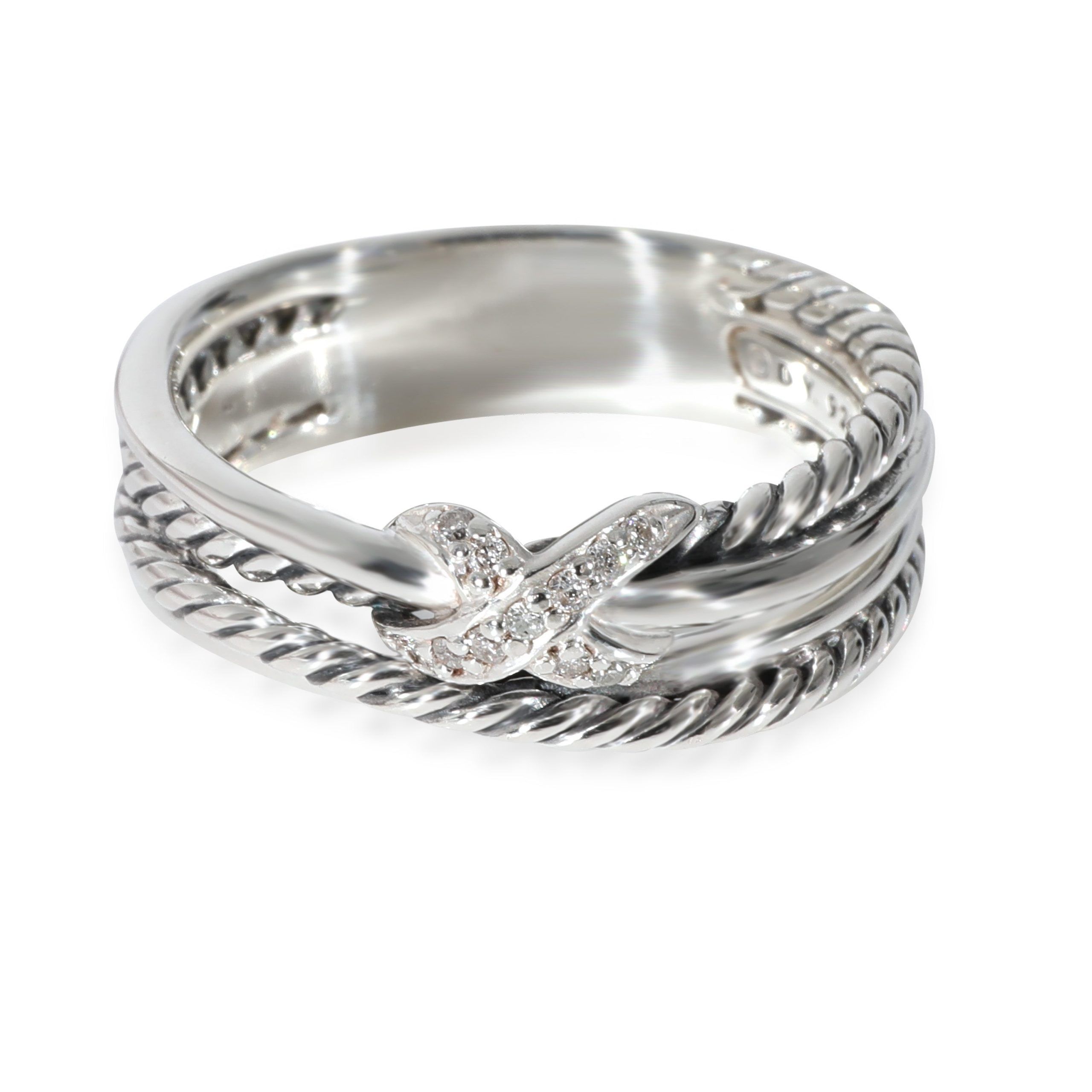 David Yurman David Yurman Crossover Diamond X Ring in Sterling Silver 0 ...