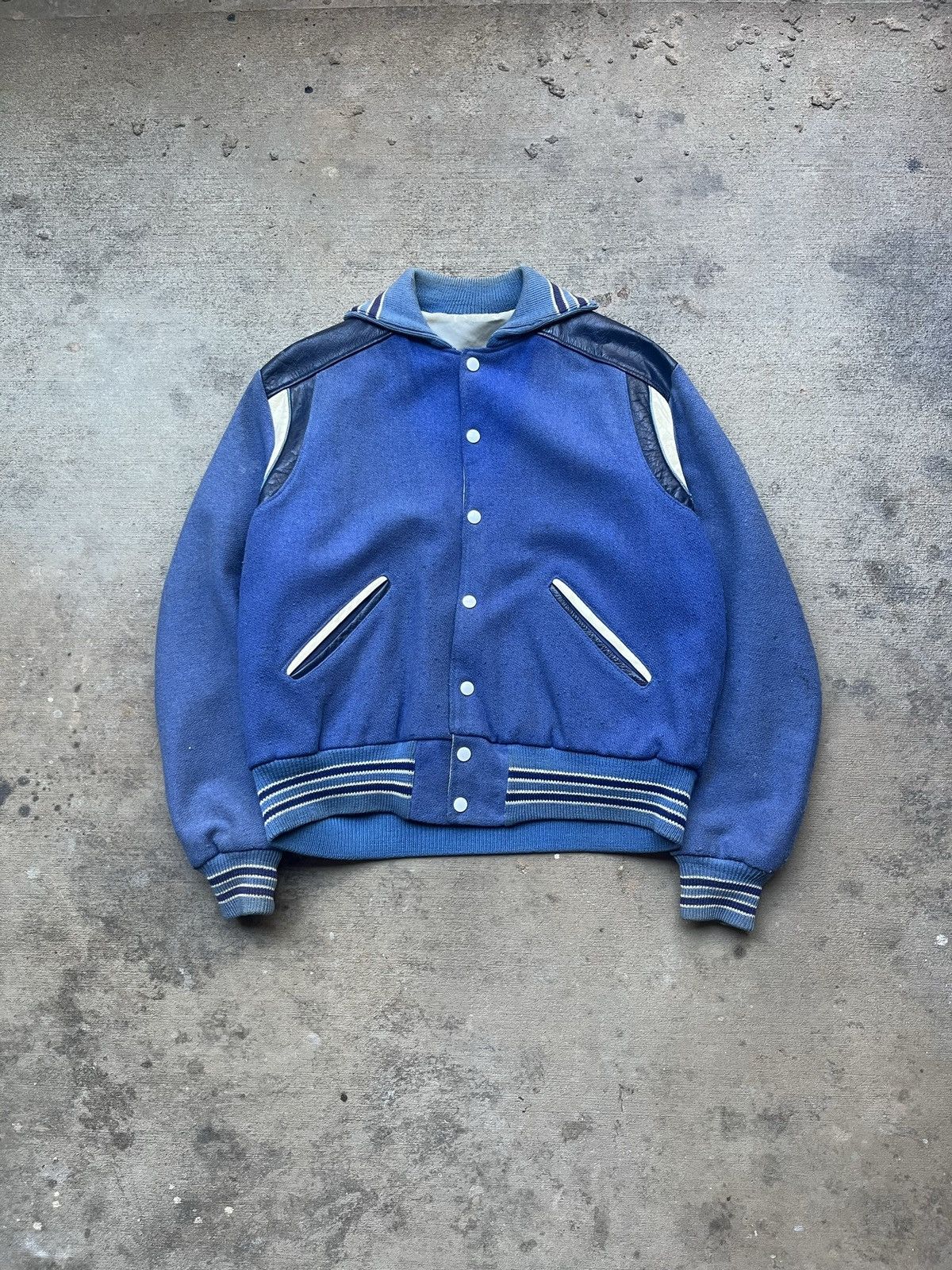 Vintage Vintage 70s 80s Baby Blue Collared Varsity Letterman Jacket ...
