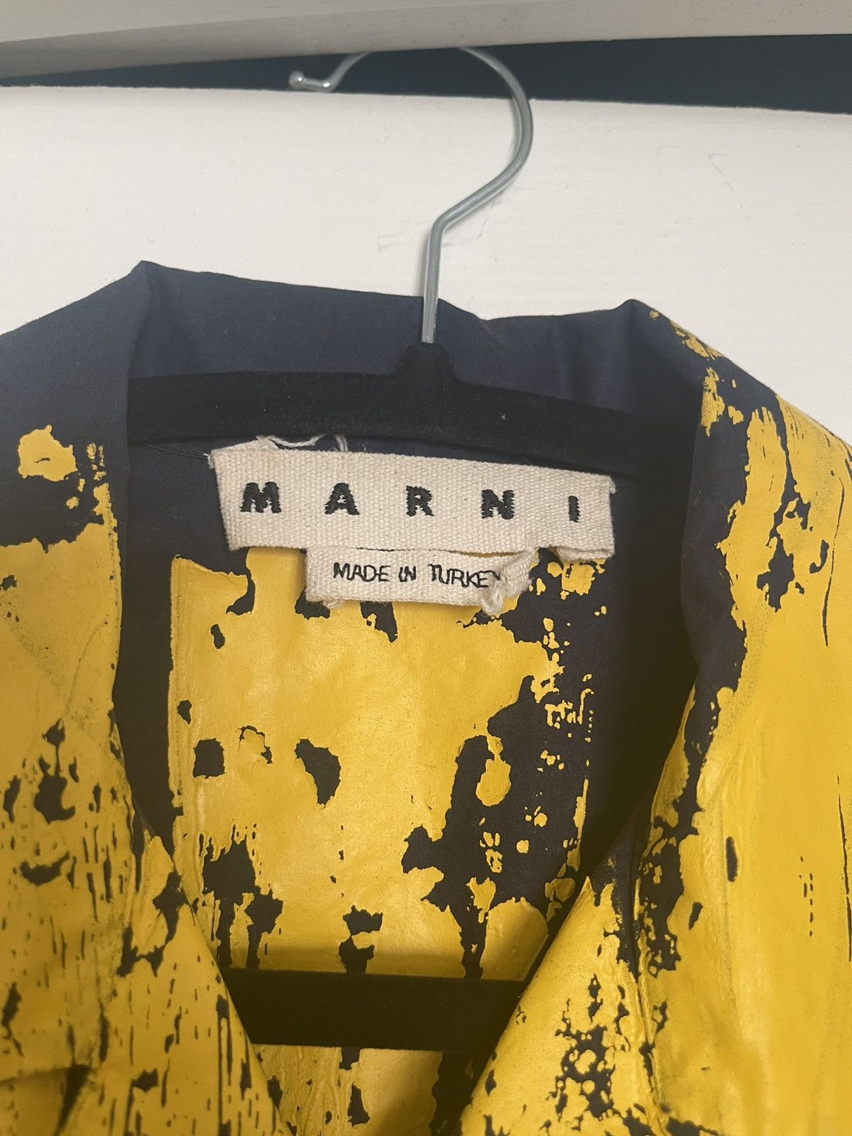 Marni Navy & Yellow Paint Brush Splatter Button Up Shirt | Grailed