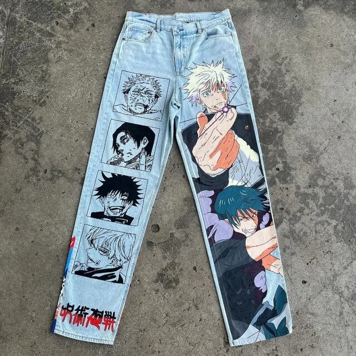 Japanese Brand Streetwear Anime Y2K JJK Gojo Toji Nanami Artwork Pants ...