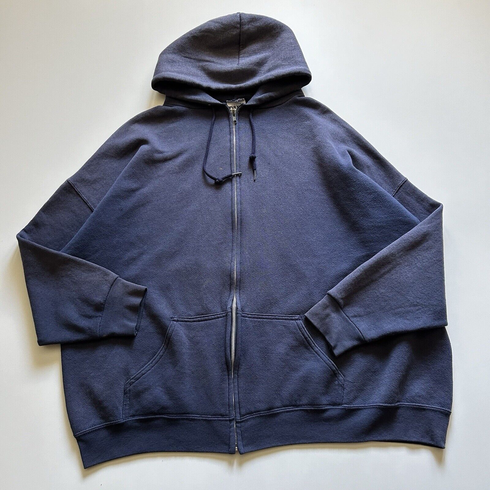 Made In Usa × Vintage Vintage 1990s Faded Blank Navy Blue Zip Up Hoodie ...