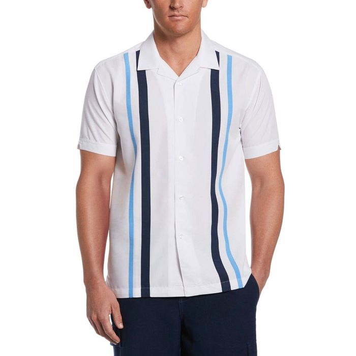 Cubavera Cubavera Mens Shirt Sz S Camp Collar Retro Panel White Blue ...