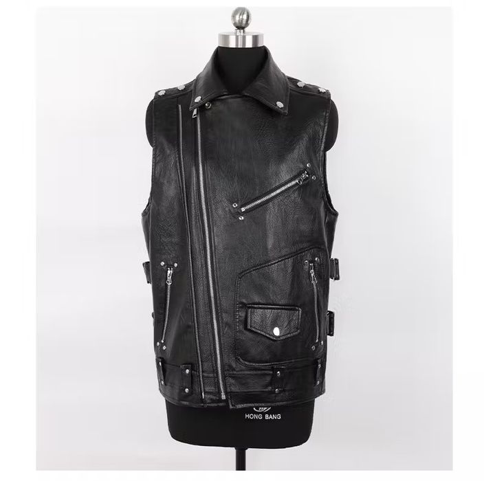 Designer Black Pu Leather Vest Zipper | Grailed
