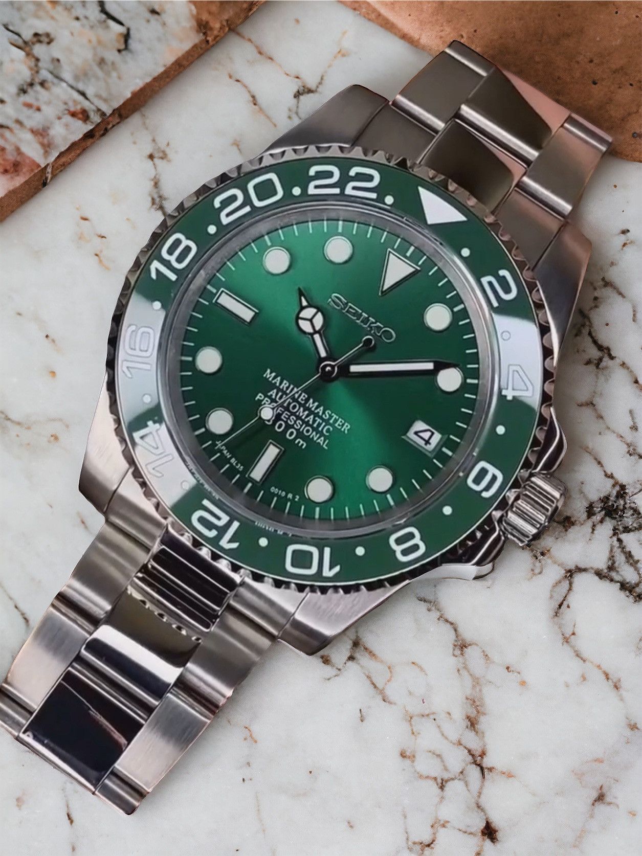 Japanese Brand × Seiko Seiko Mod GMT-Master Hulk Green Steel Automatic ...