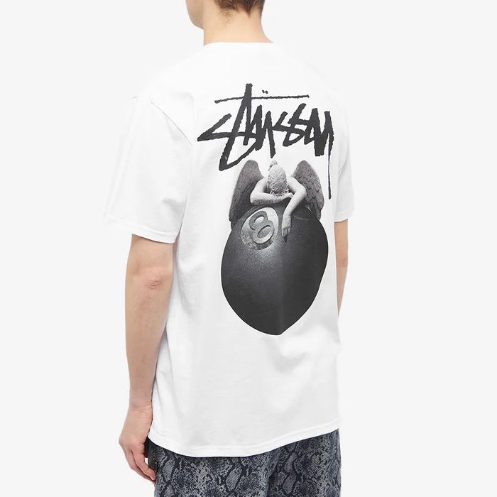 Stussy **RARE** STUSSY ANGEL 8 BALL WHITE LOGO TEE T-SHIRT L LARGE | Grailed