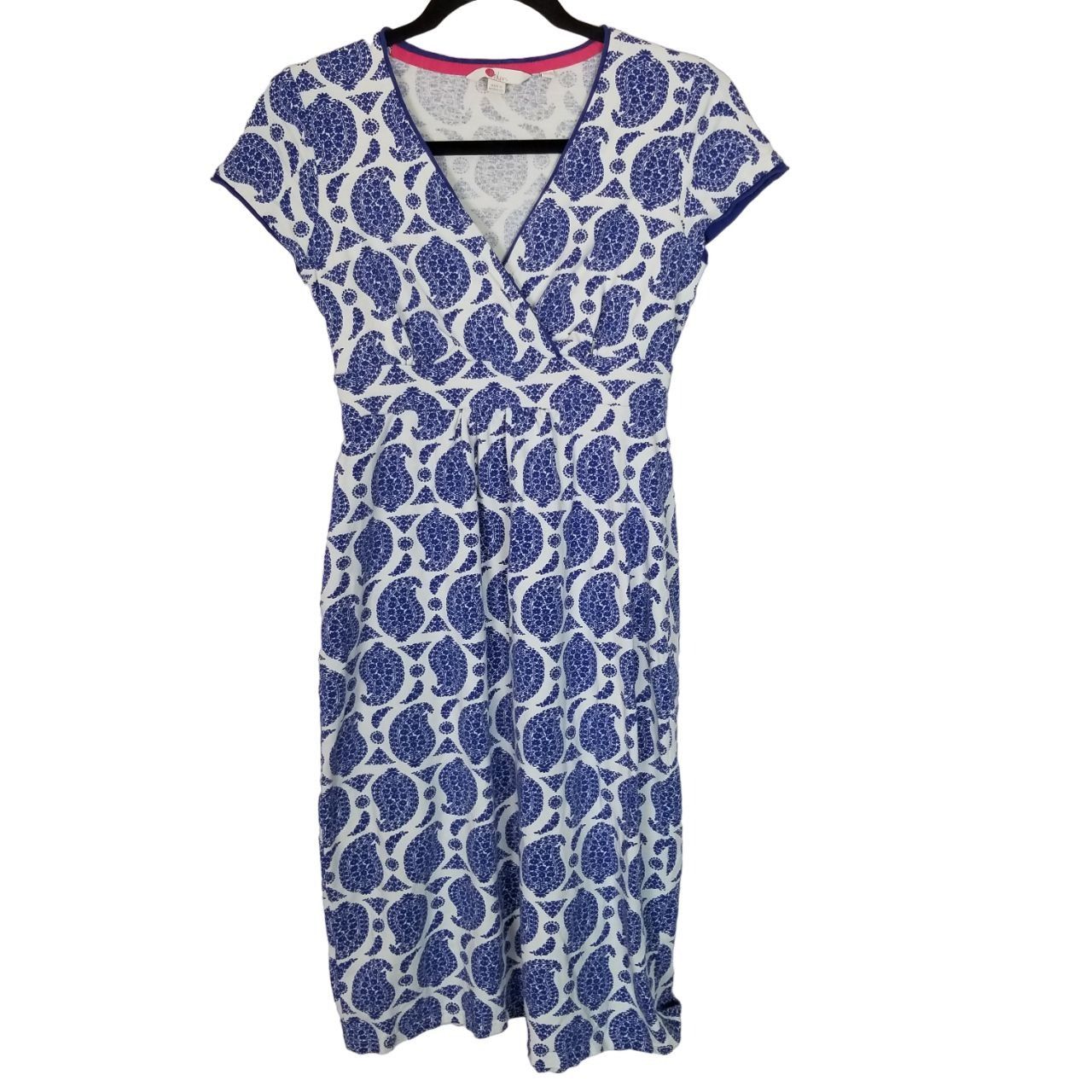 Boden Boden Womens 4L White/Blue Paisley Faux Wrap Jersey Dress | Grailed
