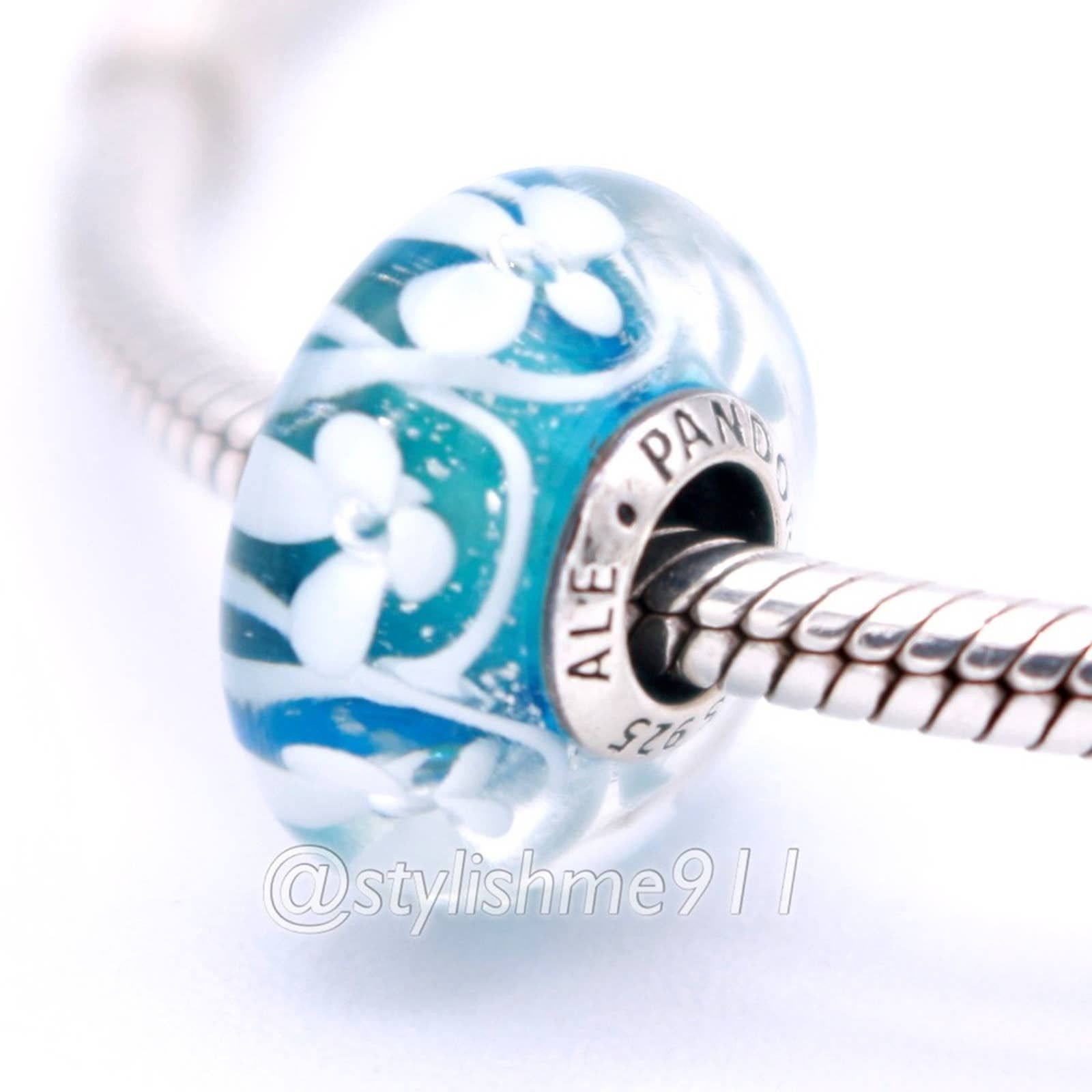 pandora Authentic PANDORA Blue Field of Flowers Murano Glass Charm ...