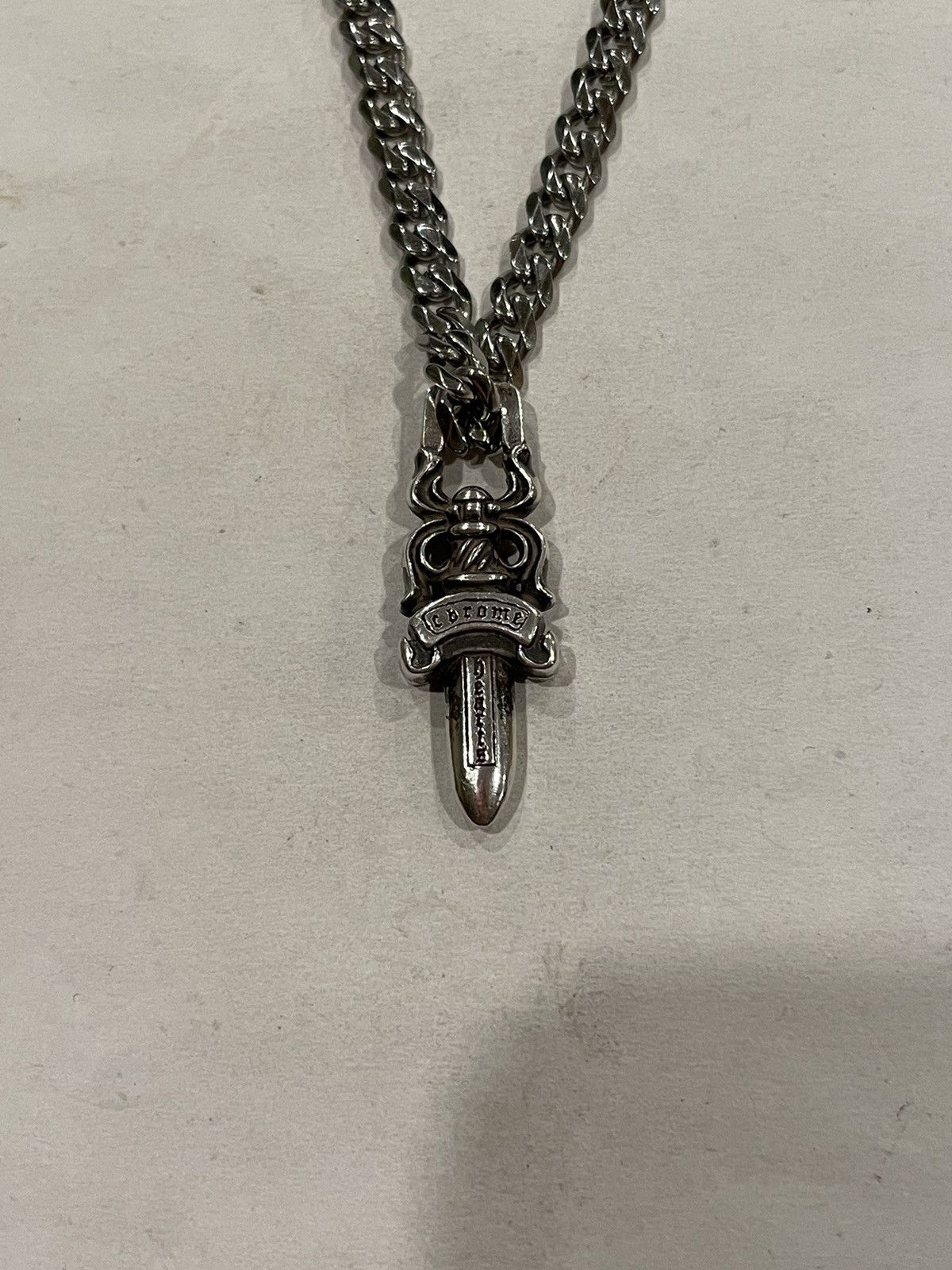 Chrome Hearts Chrome Hearts Dagger Pendant Silver Cuban Chain Necklace ...
