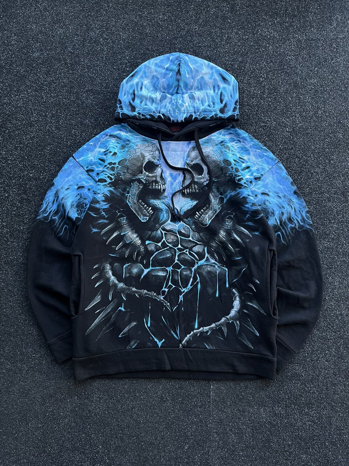 Vintage Vintage Y2K Spiral Skull Battle Blue Fire Overprint Hoodie ...