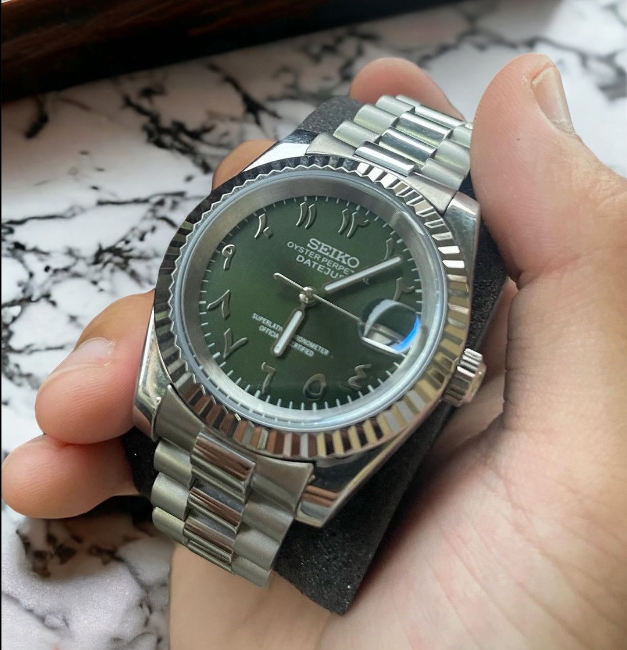 Seiko Seiko Datejust Olive Arabic Dial Steel Presidential Watch | Grailed