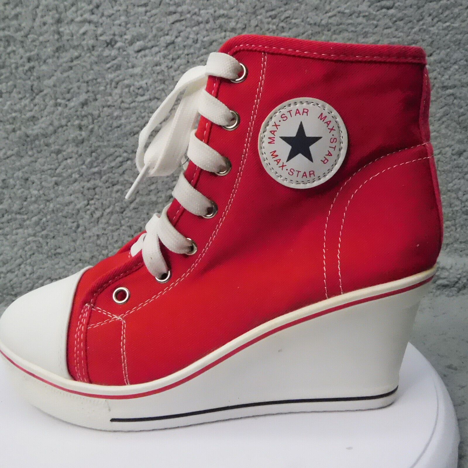 Vintage MAX STAR YUFU Sneakers Wedge Heel RED Ankle Boots US 6M UK 3.5 ...