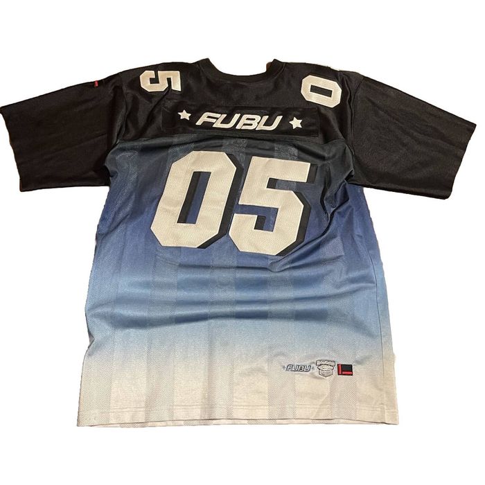 Fubu Vintage 90's FUBU Large #05 Blue Black White Football Jersey | Grailed