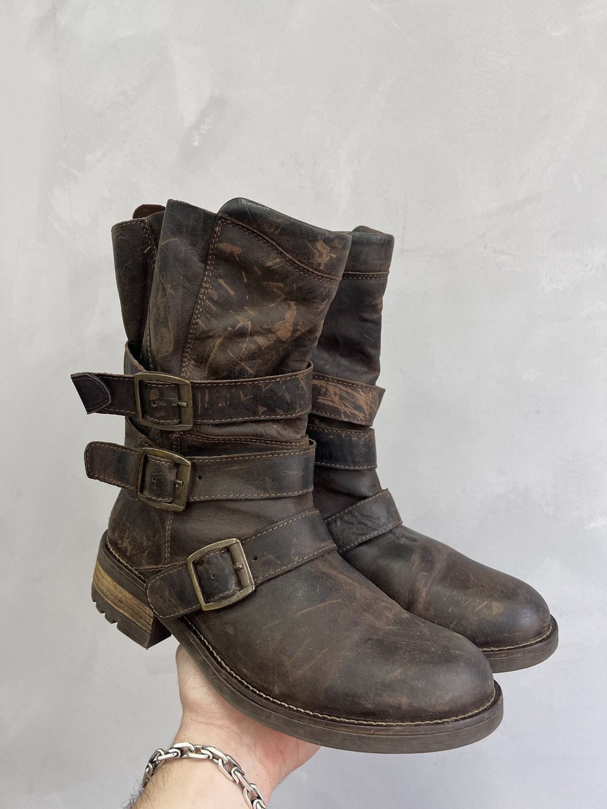 Yohji Yamamoto Vintage belted brown leather ankle moto boots guidi ...