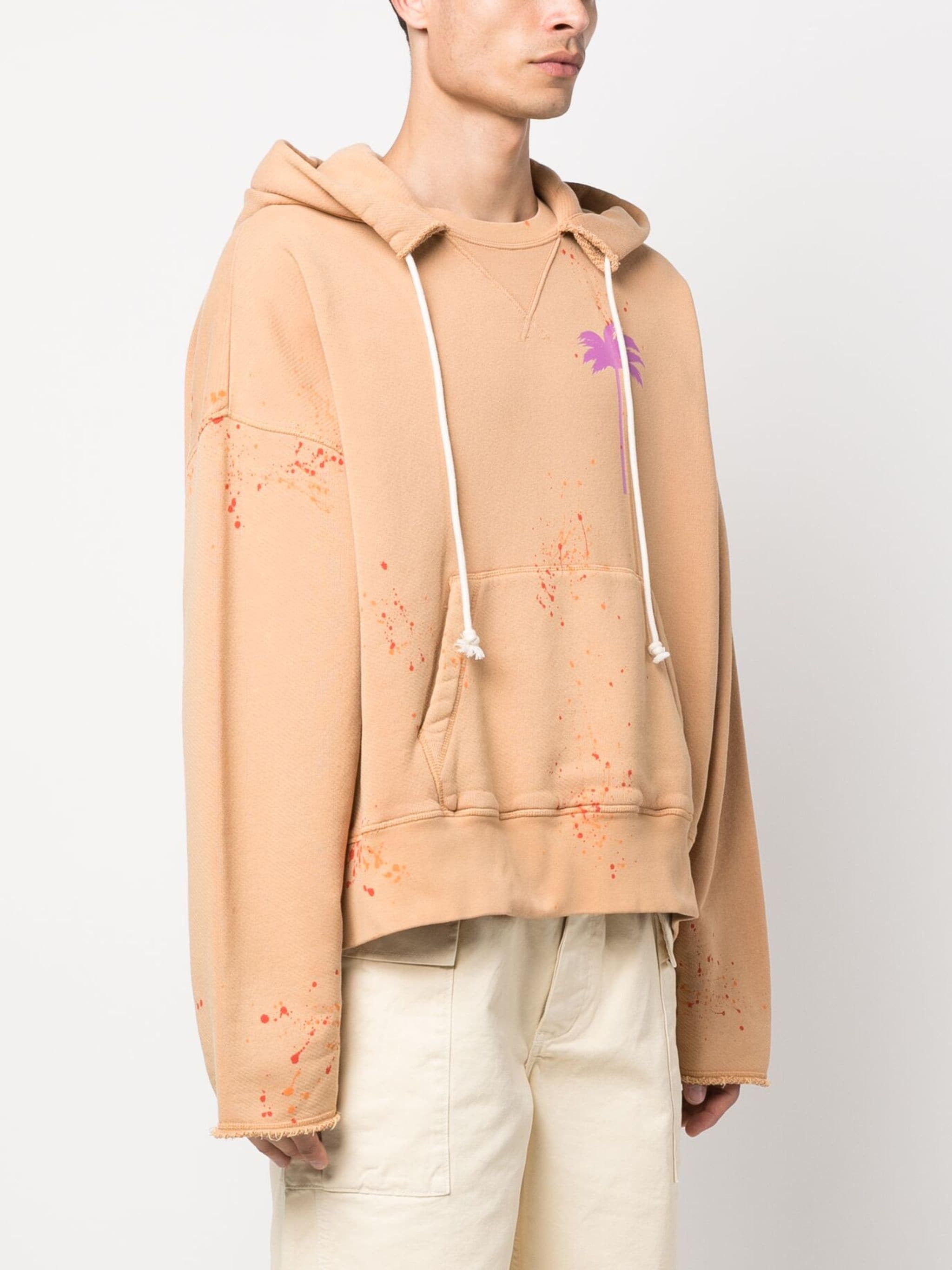 Palm Angels Tan Paint Splatter Palm Tree Logo Oversized Hoodie | Grailed