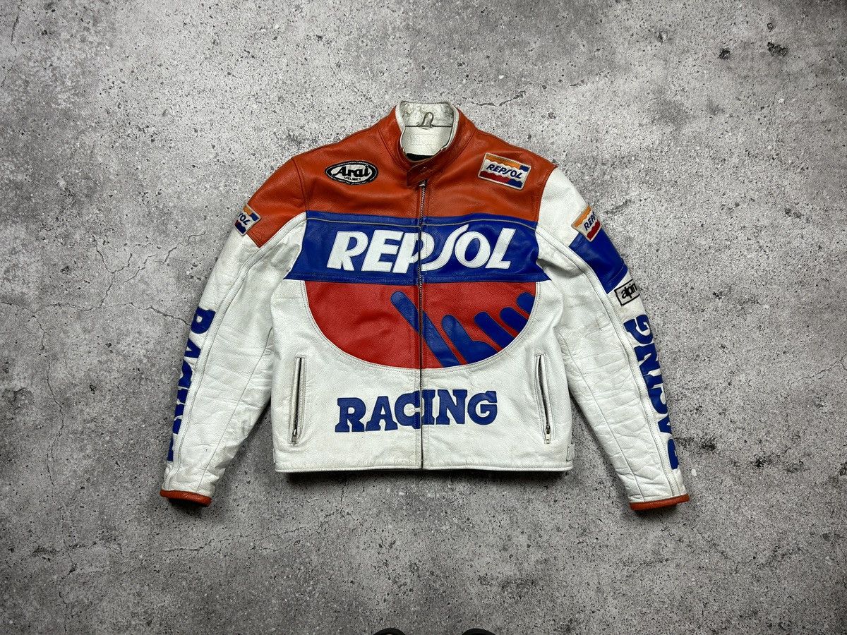 Leather Jacket × NASCAR Nascar Repsol vintage leather jacket 90s 00s ...