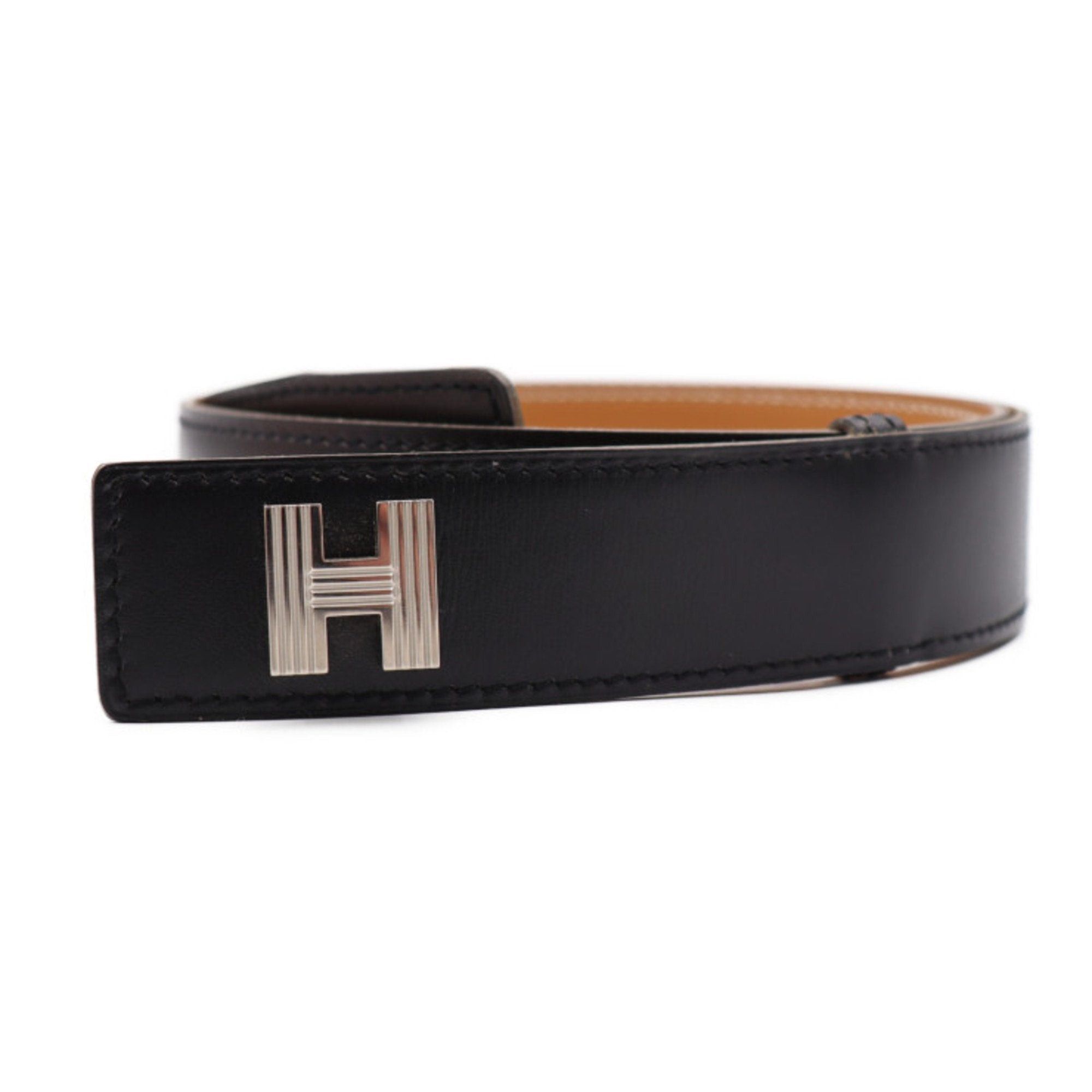 Hermes HERMES belt notation size 70 box calf black brown system silver ...