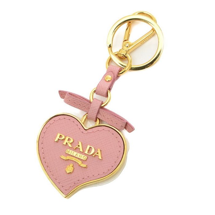 Prada PRADA Metal Logo Heart Key Ring Saffiano Leather/Metal Pink/Gold ...