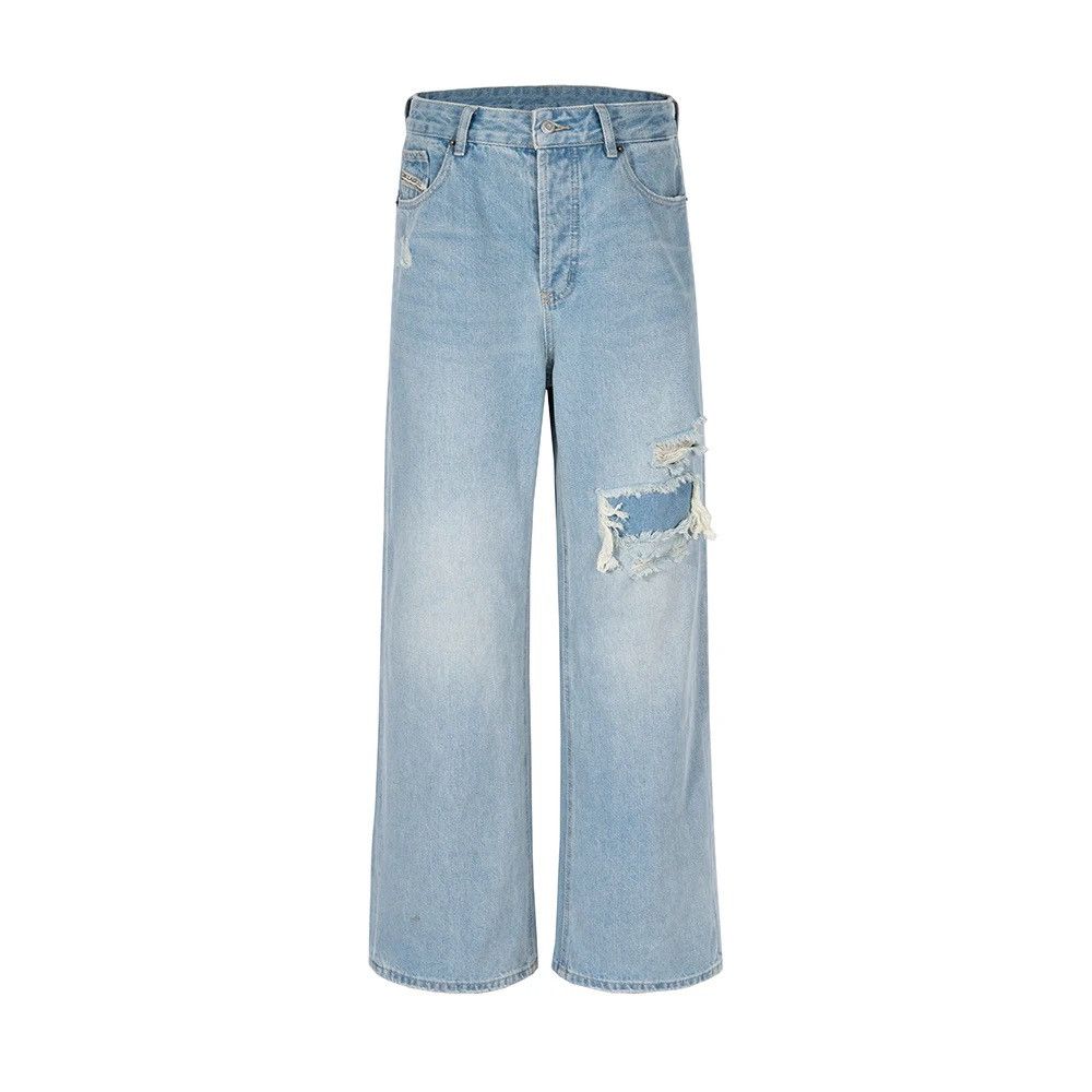 Vintage Straight Fit Washed Distressed Baggy Jeans | Grailed