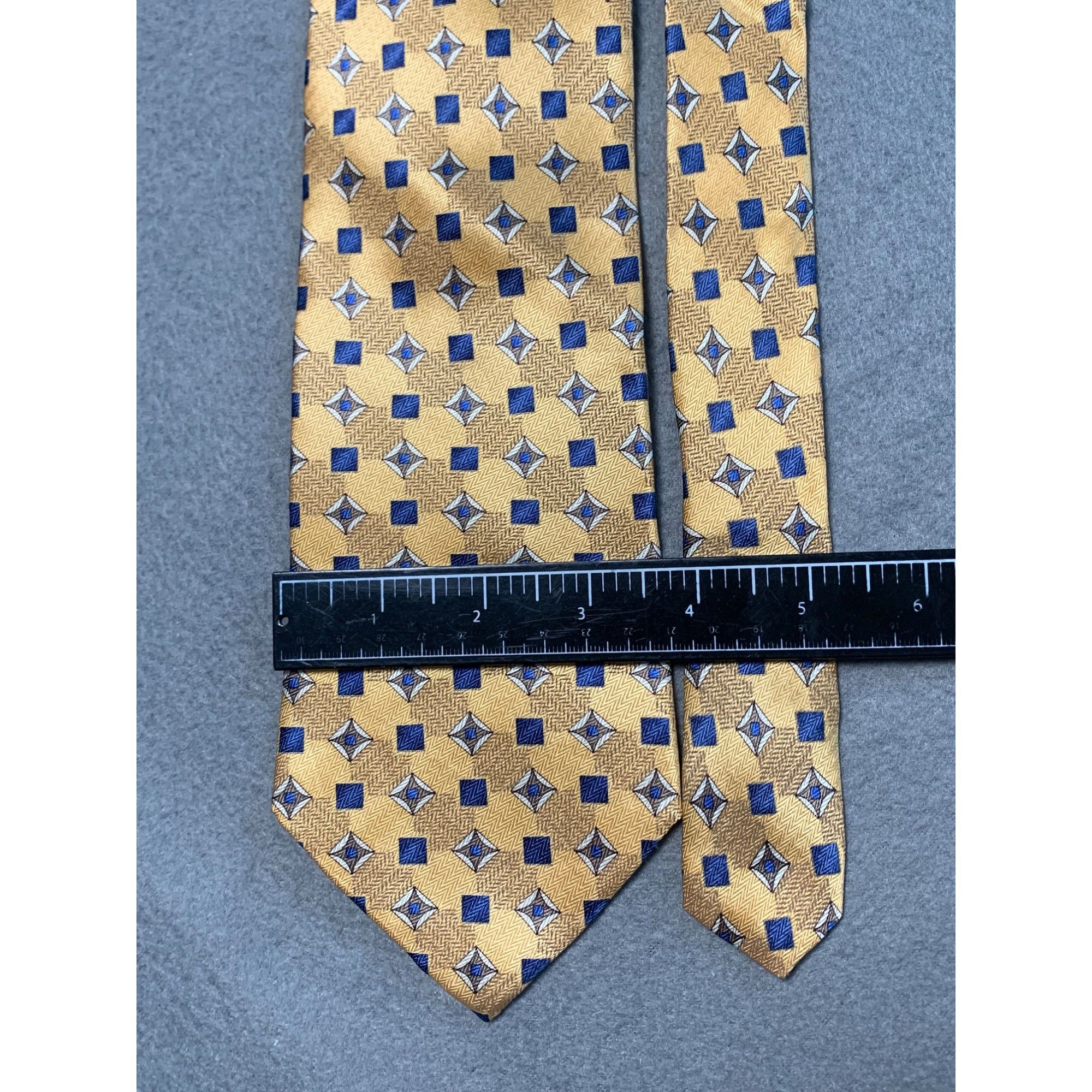 Stafford Stafford Mens Silk Necktie Gold Blue Diamond Pattern Classic ...