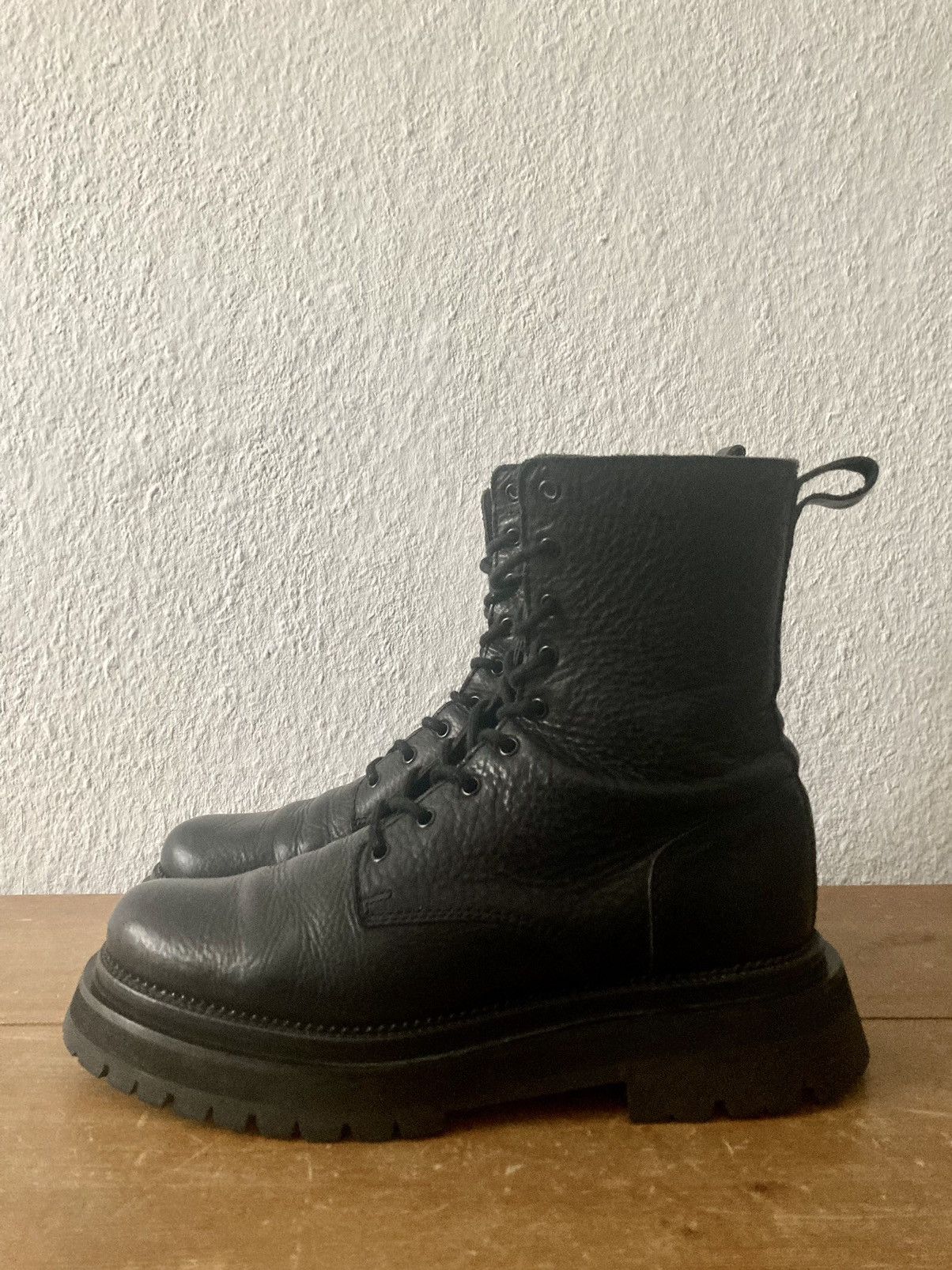 AMI AMI Black Full-Grain Leather Combat Boots US 12 | Grailed