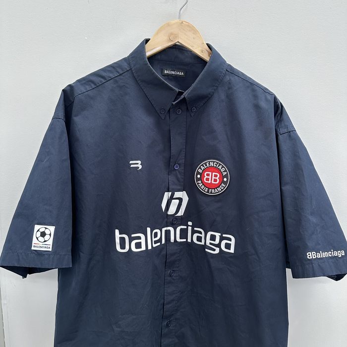 Balenciaga Balenciaga Soccer Logo Button Up Navy | Grailed