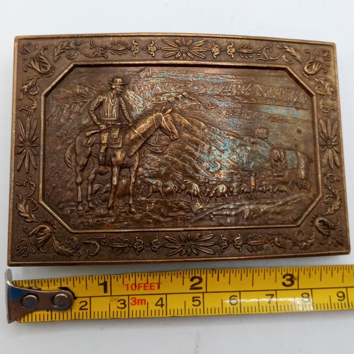 Vintage Old West Cattle Drive Belt Buckle Vintage Cowboy Horse Cow ...