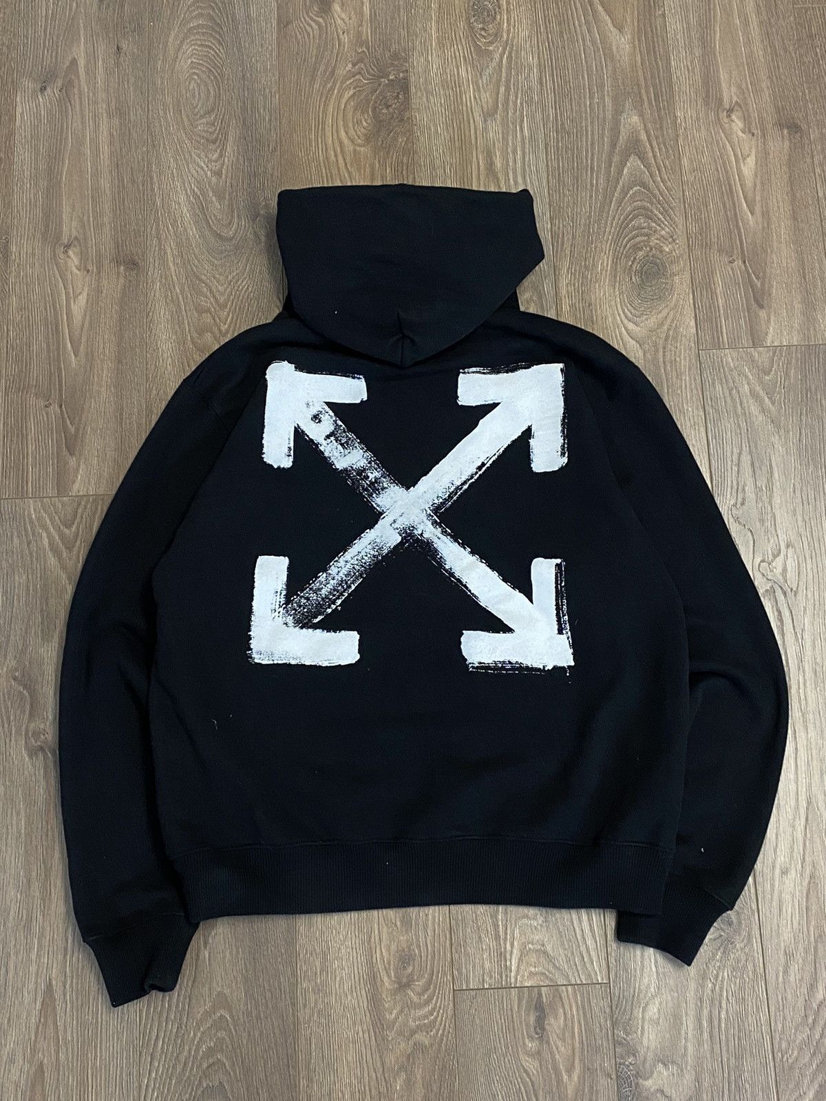 Off-White Off White painted arrow logo black hoodie | Grailed