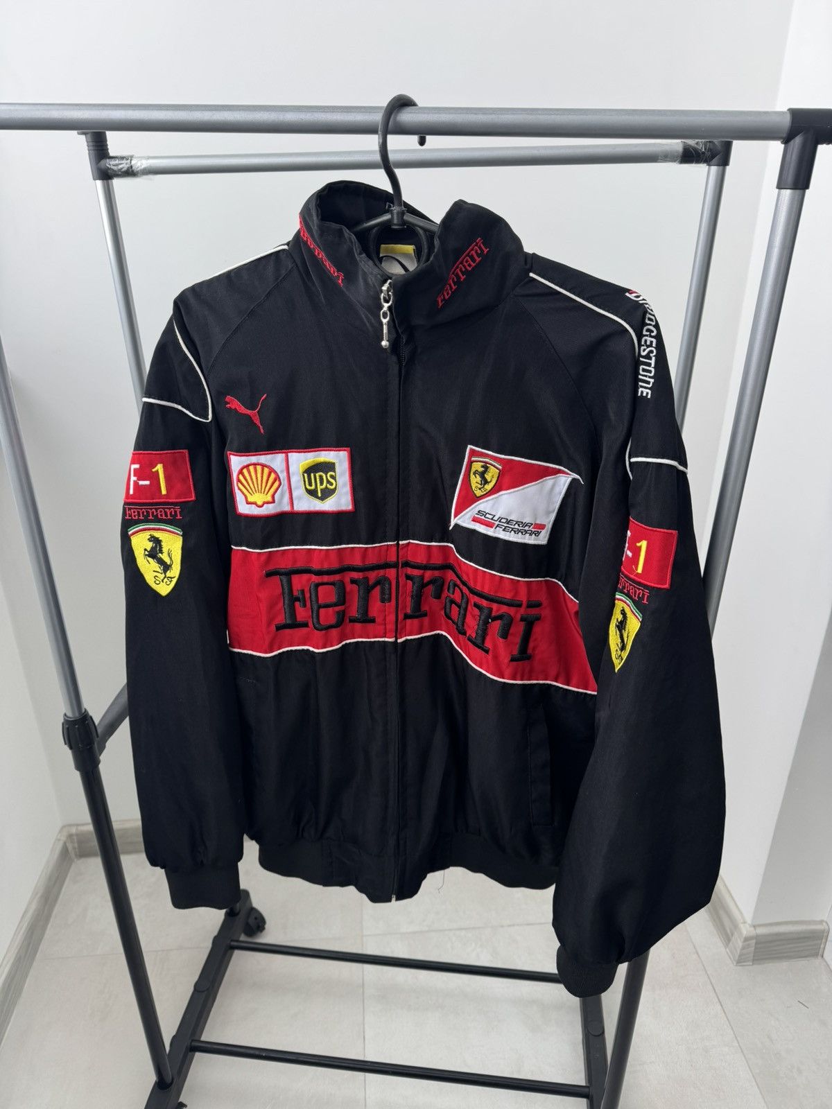 Ferrari × Puma Ferrari F1 Bomber Jacket Black and Red Embroidered | Grailed