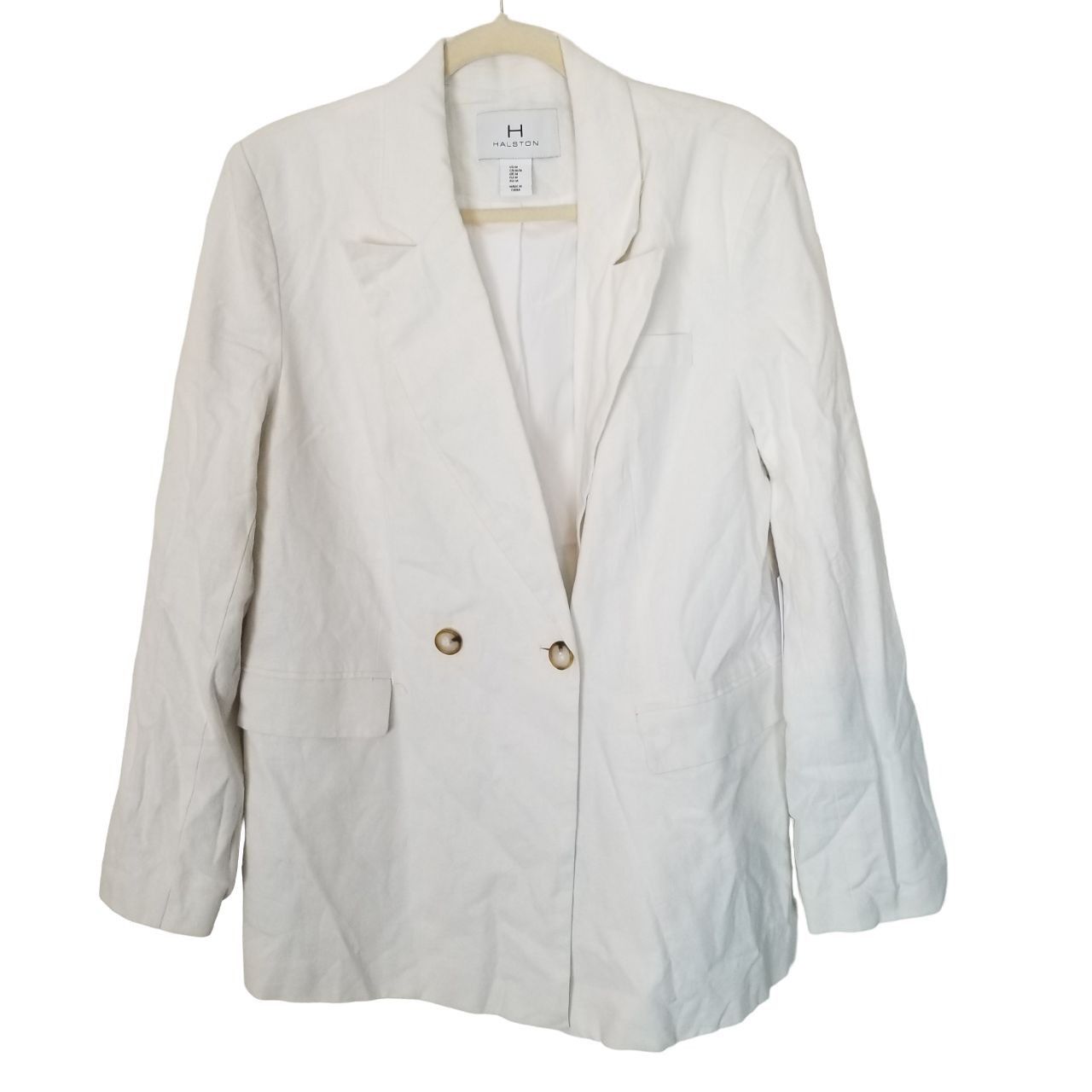 Halston Halston M Linen Blend Long Sleeve Double Breasted Blazer | Grailed